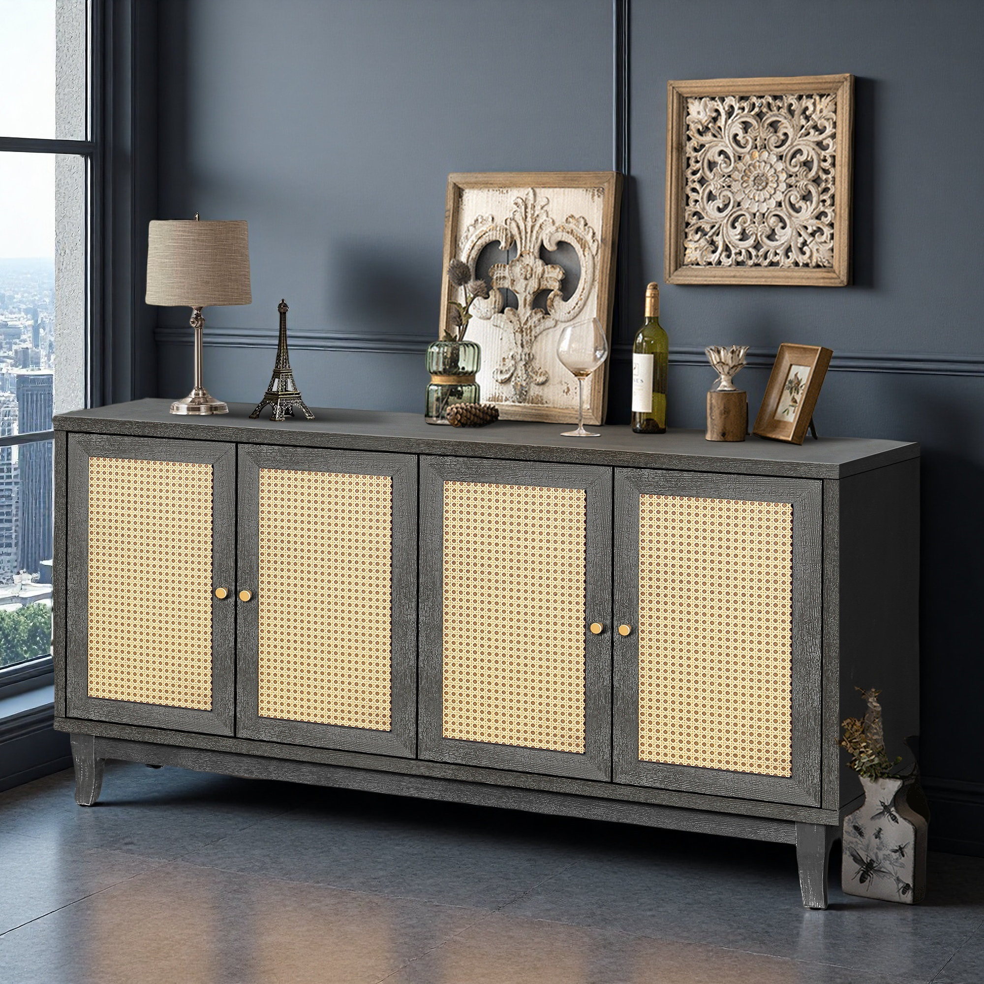 George Oliver Handcrafted Premium Grain Panels,Rattan Sideboard Buffer ...