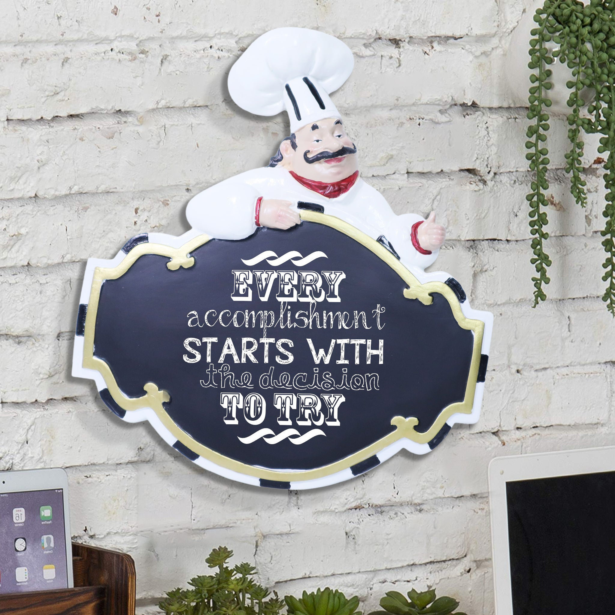 Gracie Oaks Polyresin Chef Chalkboard Menu Wall Decor, Bakery 10 inch ...