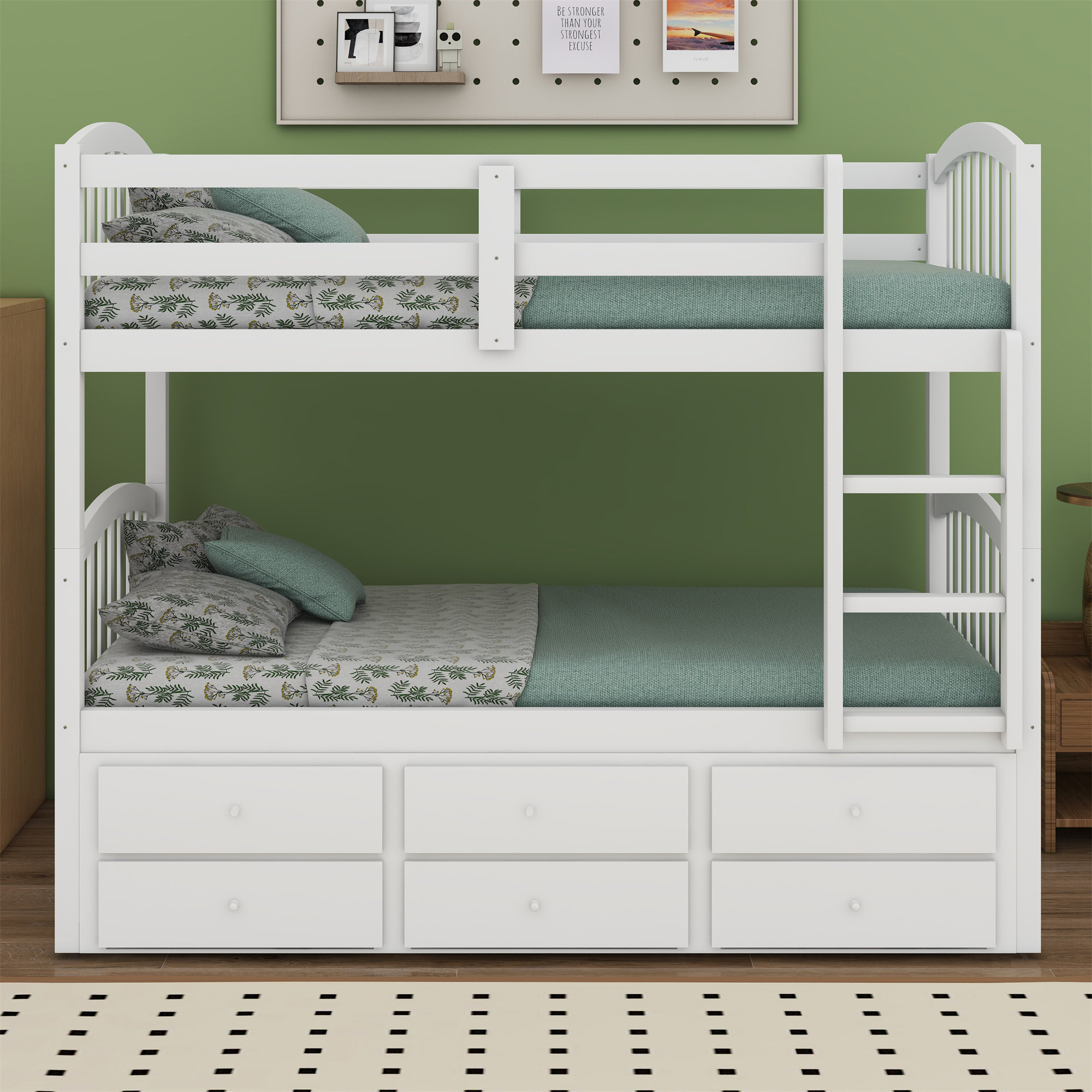 Harriet Bee Bunk Bed With Ladder, Safety Rail, Bunk Bed With Trundle ...