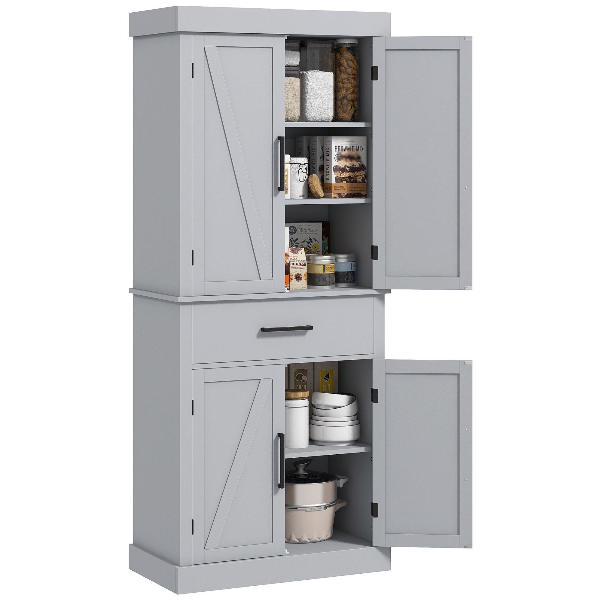 Lark Manor 72" Tall Kitchen Pantry Storage Cabinet with Barn Doors and ...