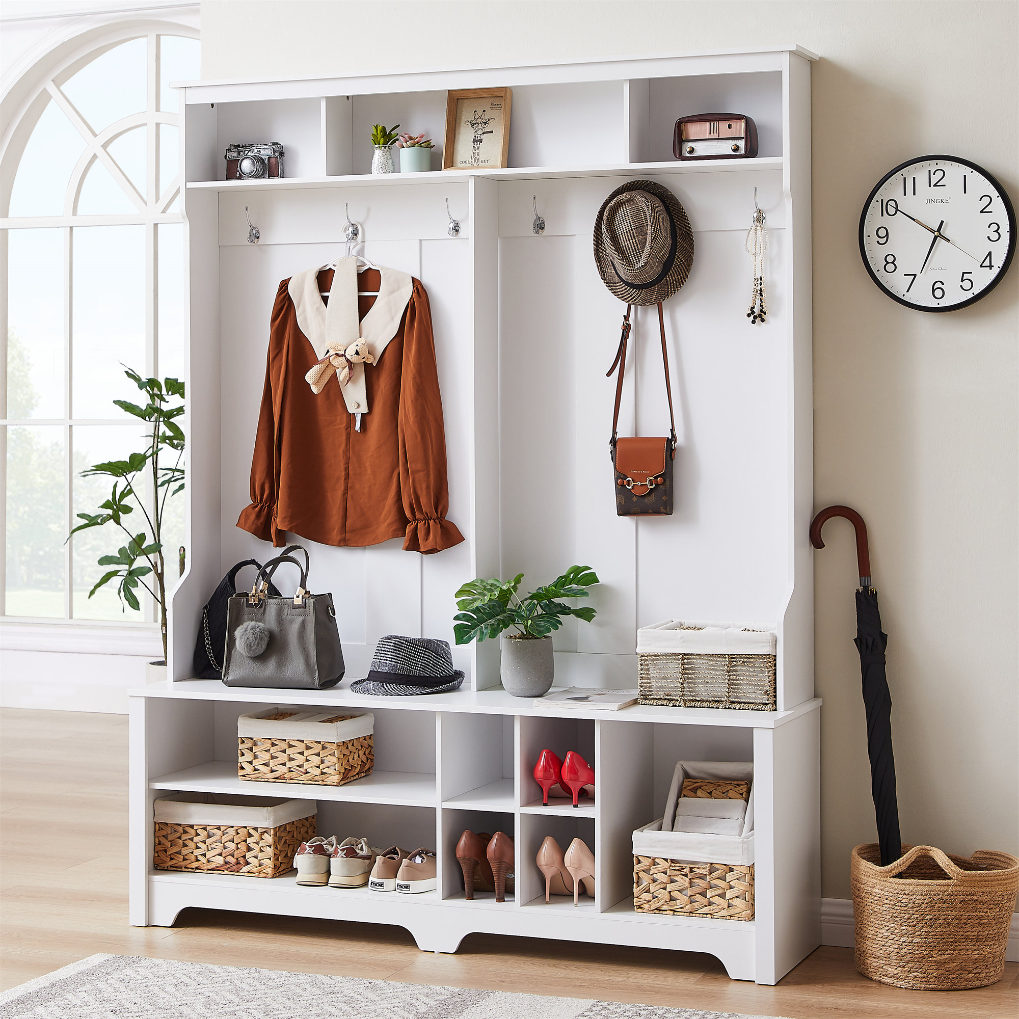 Lark Manor™ Modern 4-In-1 Hall Tree With 6 Coat Rack And Shoe Cubbies ...