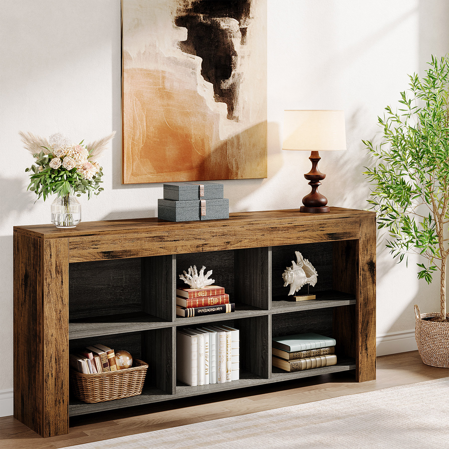 Millwood Pines Horizontal Bookcase With 6 Cubes Storage Organizer ...