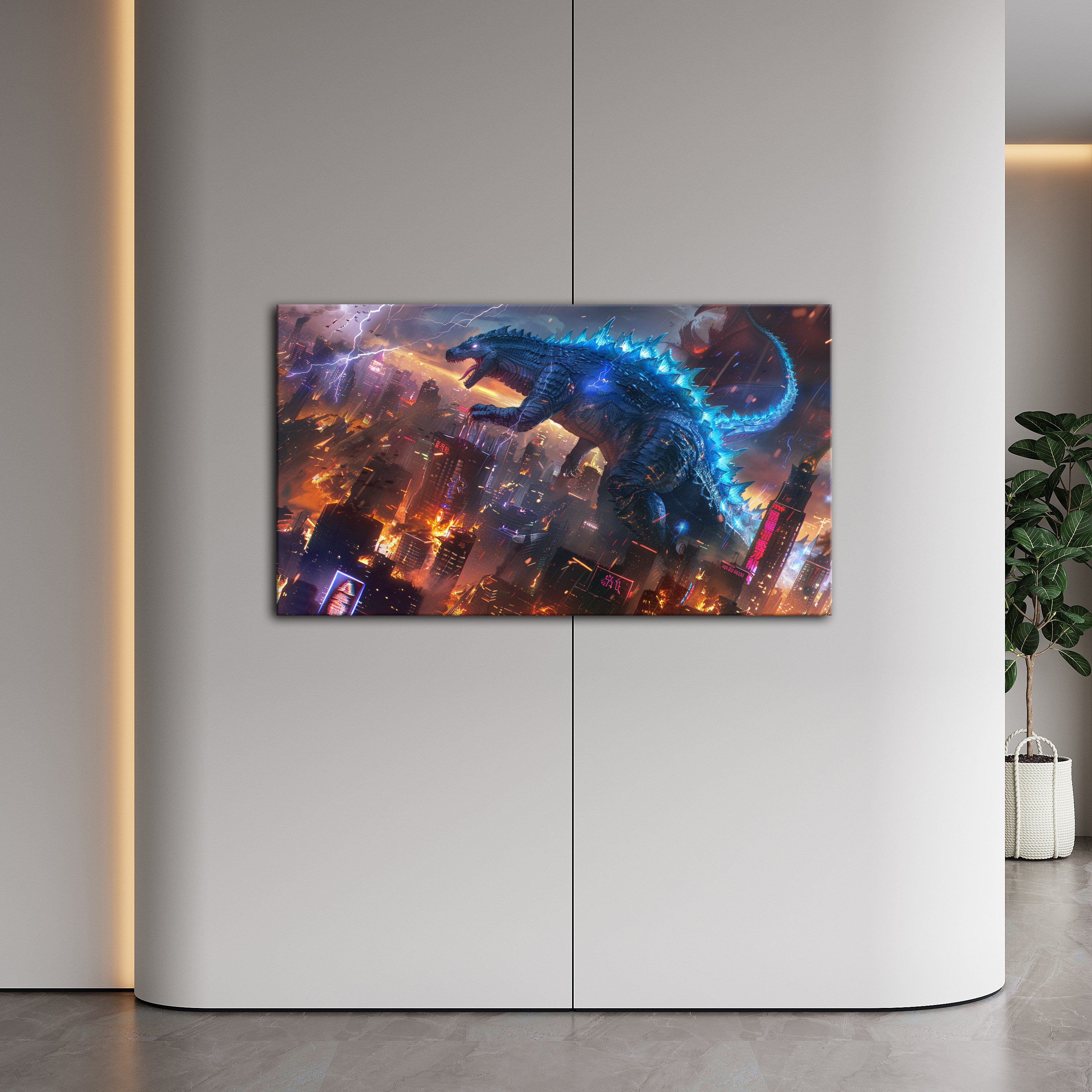 A Home Ice Blue Apocalypse: Godzilla Flies Over the City (customizable ...