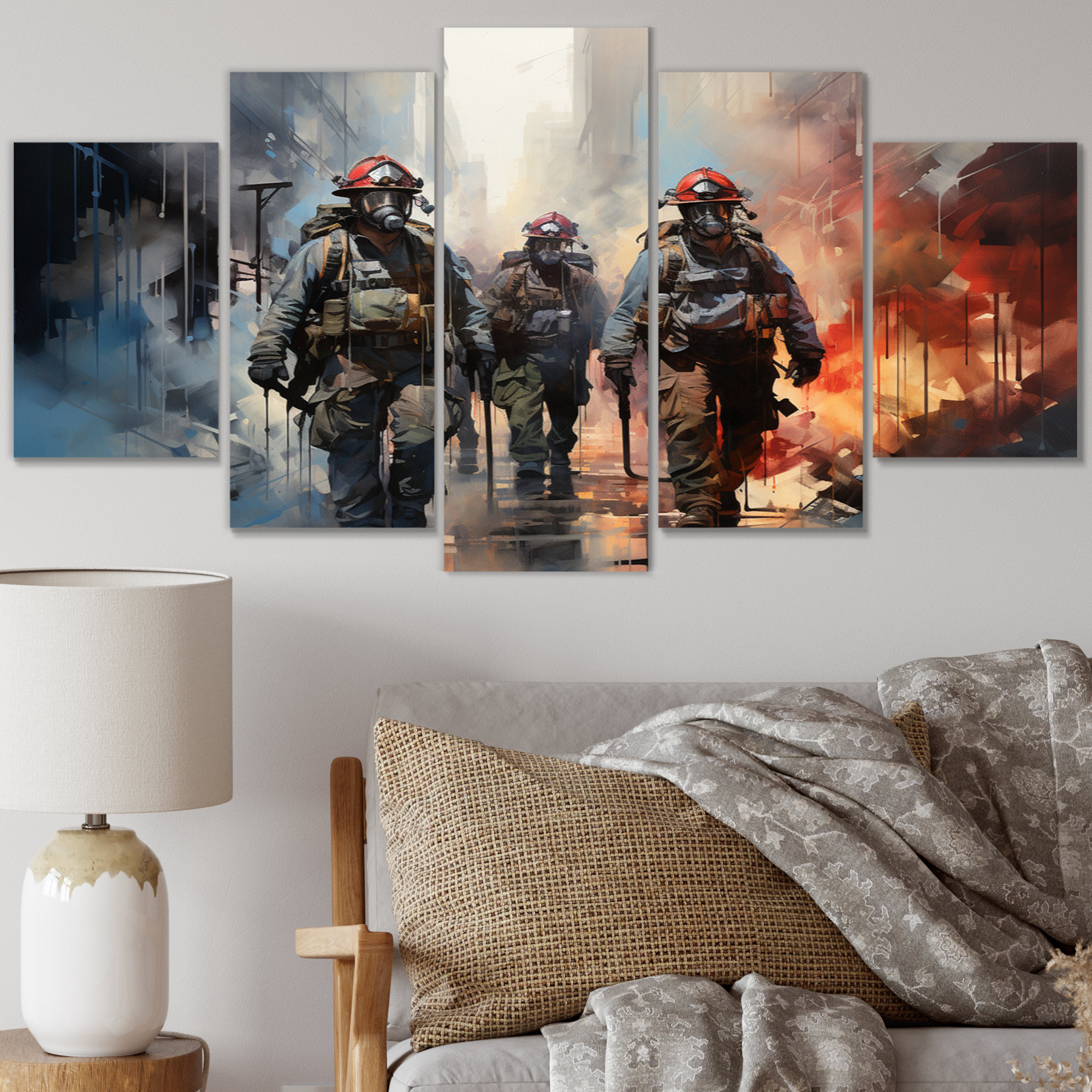 Design Art Fireman Heroes In Action II - Fireman Canvas Art Print - 5 ...