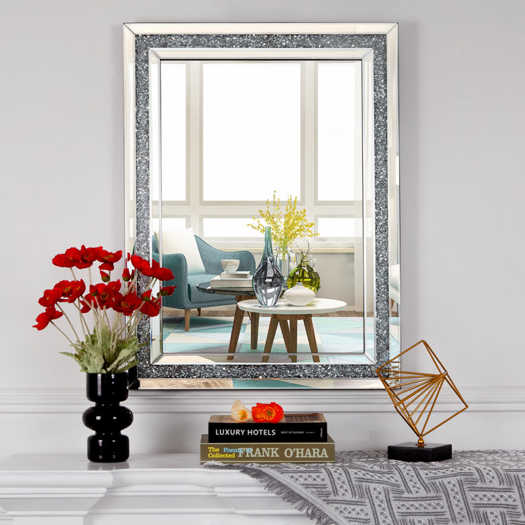 Everly Quinn Faustine Crystal Accent Rectangle Glass Wall Mirror ...