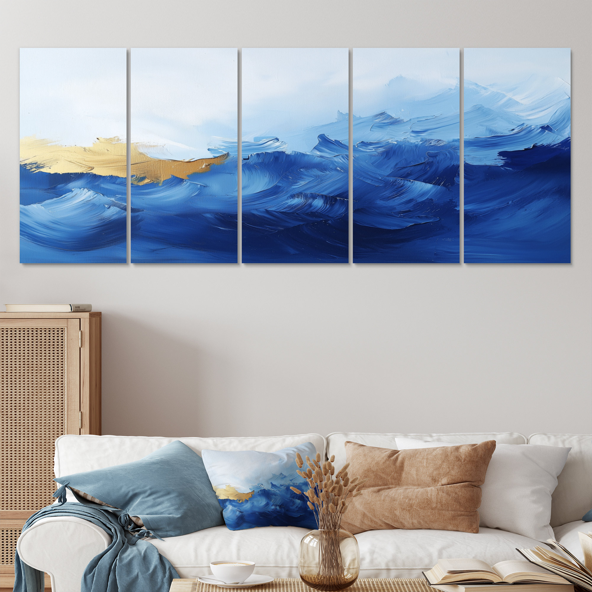 Mercer41 White And Blue Ink Ethereal Dream - Abstract Shapes Wall Art ...