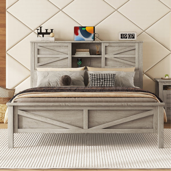 Gracie Oaks Sahaad Farmhouse Platform Bed With Double Sliding Barn Door ...