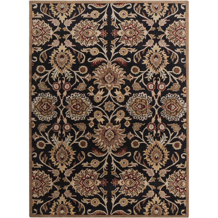 Birch Lane™ Arden Floral Hand-Tufted Wool Black/Camel Area Rug ...