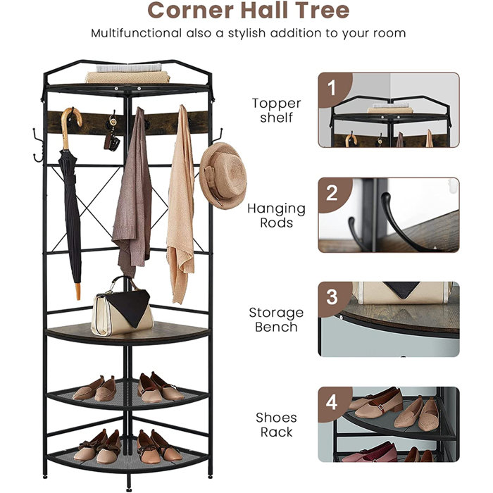 17 Stories Arey Hall Tree 19.68'' Wide with Bench and Shoe Storage ...