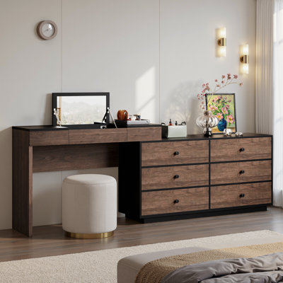 Latitude Run® Berek Vanity Extendable Vanity Table with 6 Drawers ...