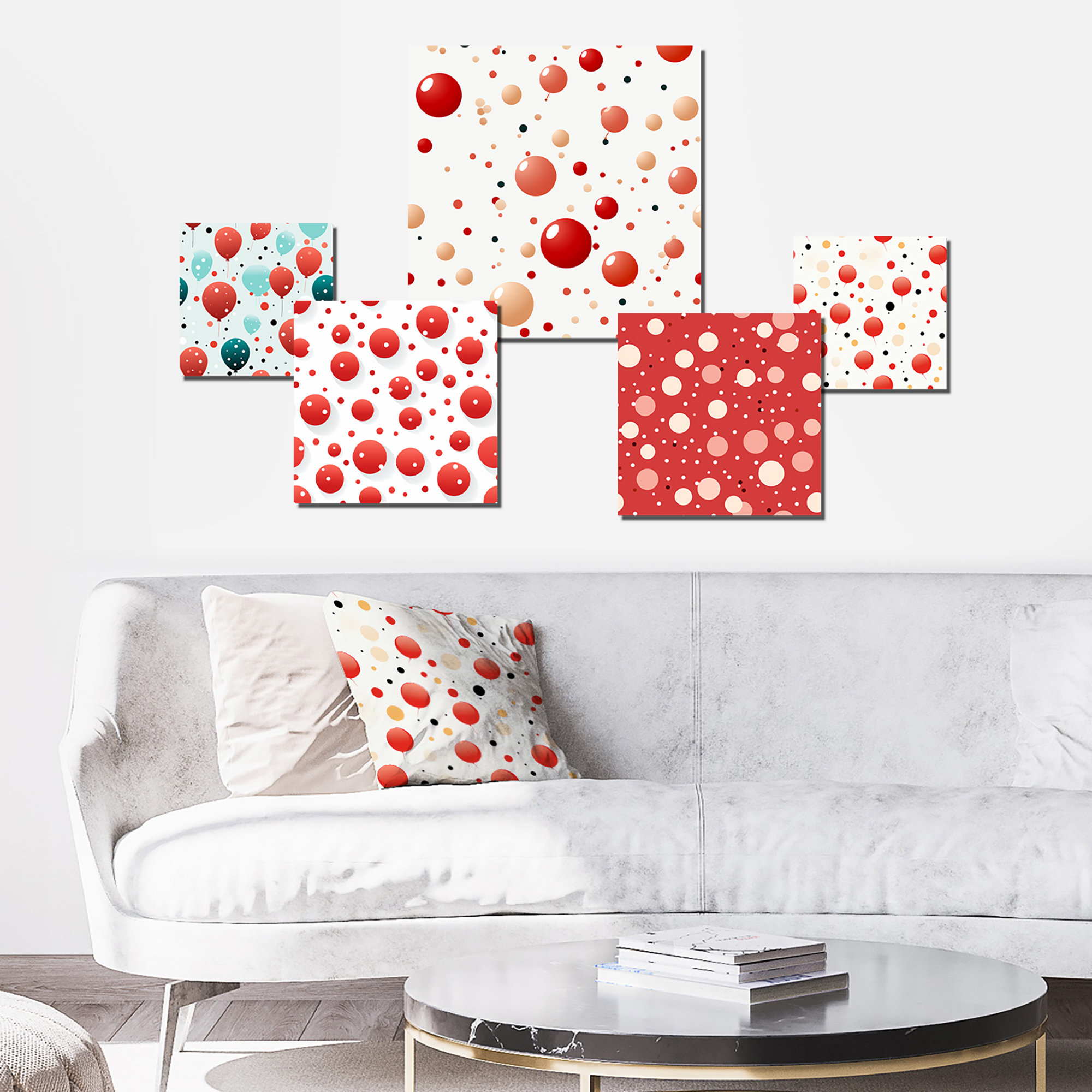 DesignArt Playful Polka Dots - Polka Dots Wall Decor Set Of 5 | Wayfair