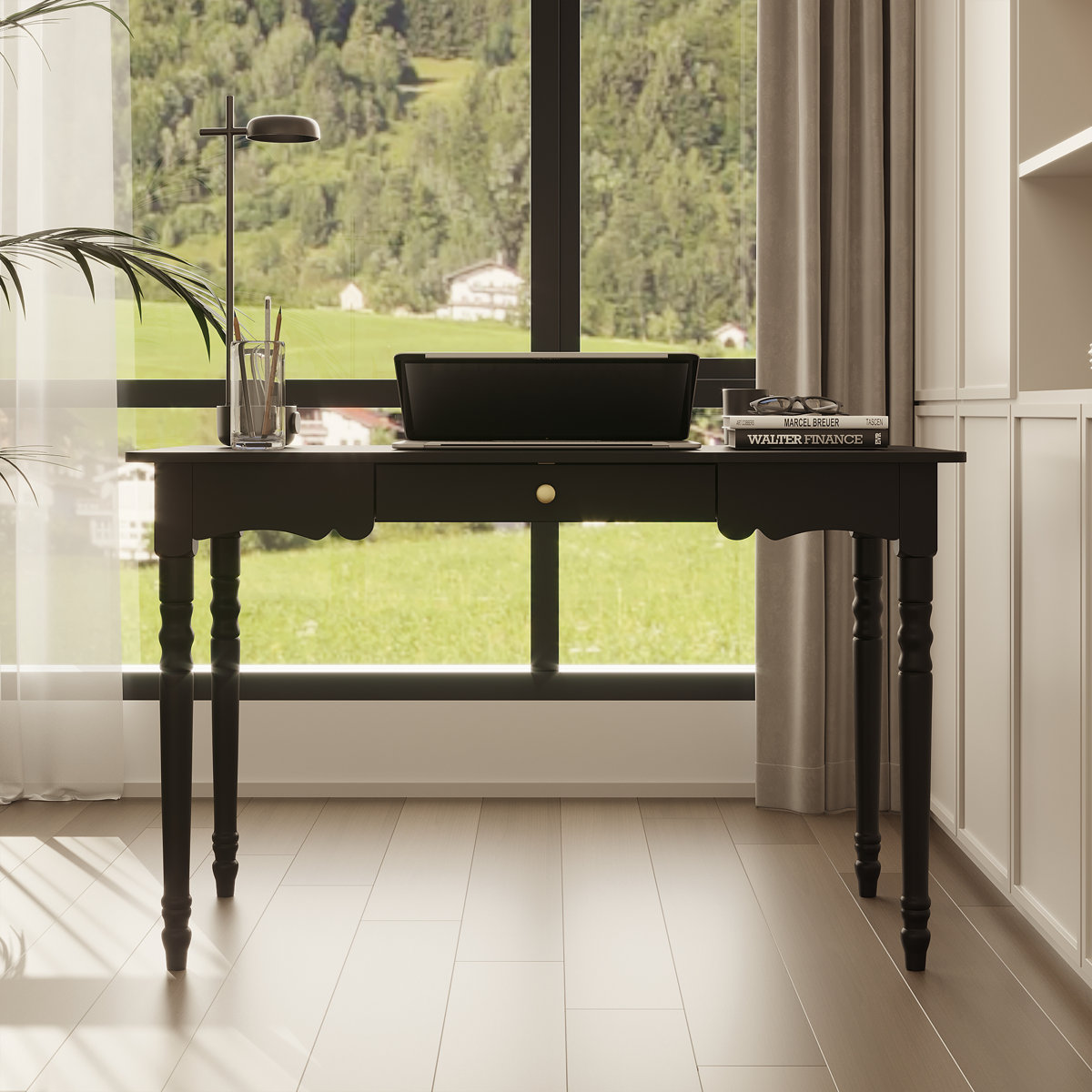 Charlton Home® Classic Rubberwood Writing Desk With Turned Legs And ...
