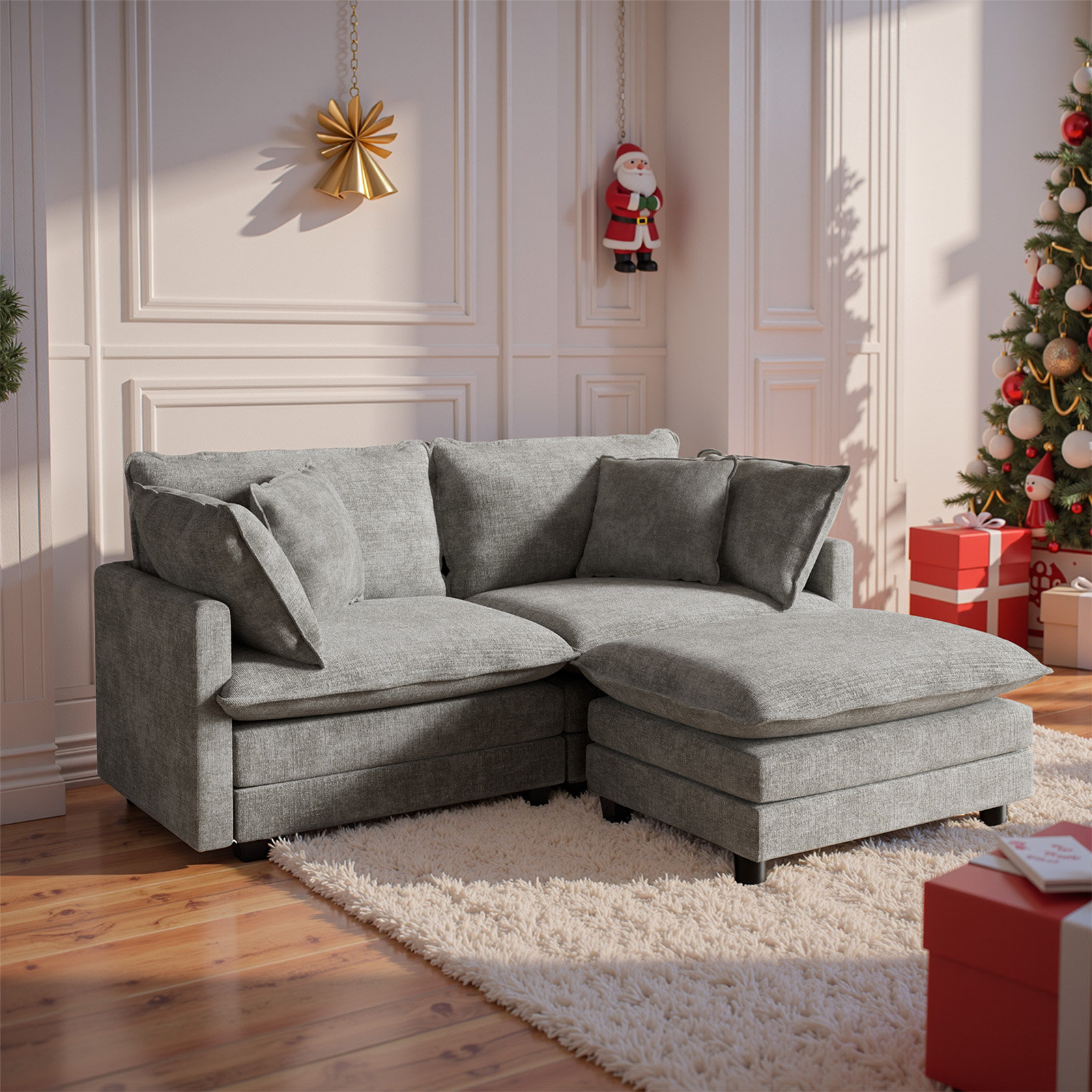 Latitude Run® L-Shaped Two-Seater Plush Chenille Fabric Sofa with 1 ...