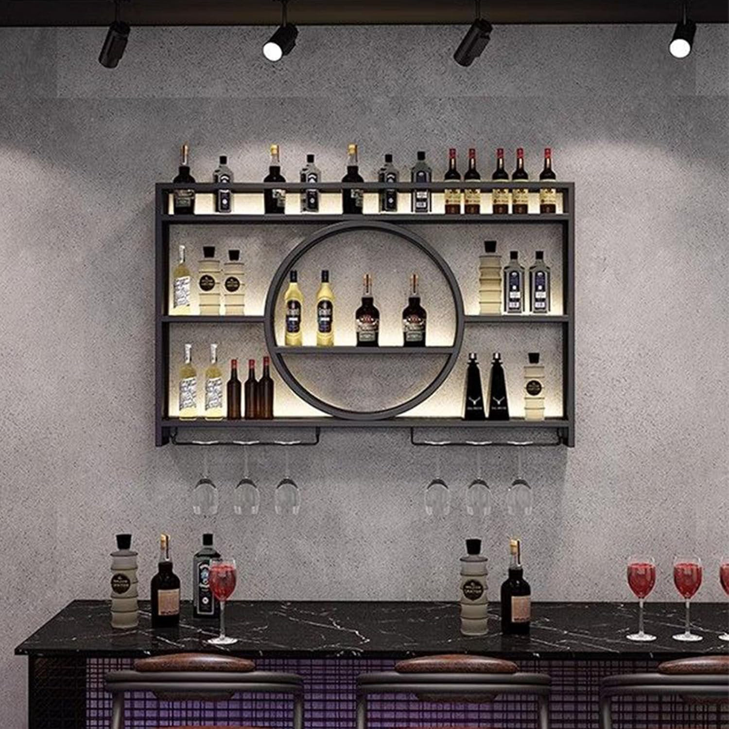Orren Ellis Wine Rack Wall Mounted With Wine Glass Rack Floating Bar ...