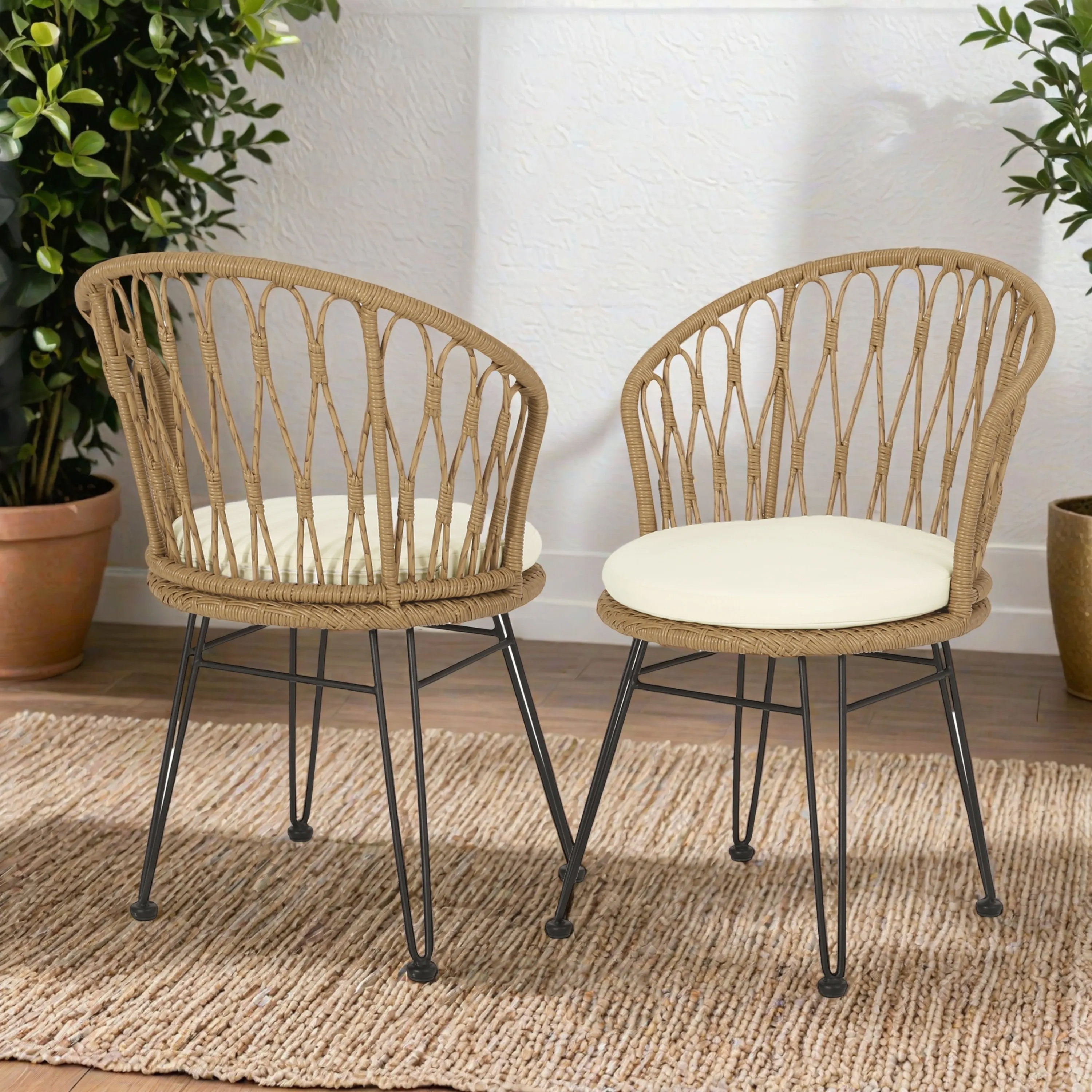 Dakota Fields Bohemian Industrial Outdoor Chairs (set Of 2) - All-weather Pe Wicker, Hairpin ...