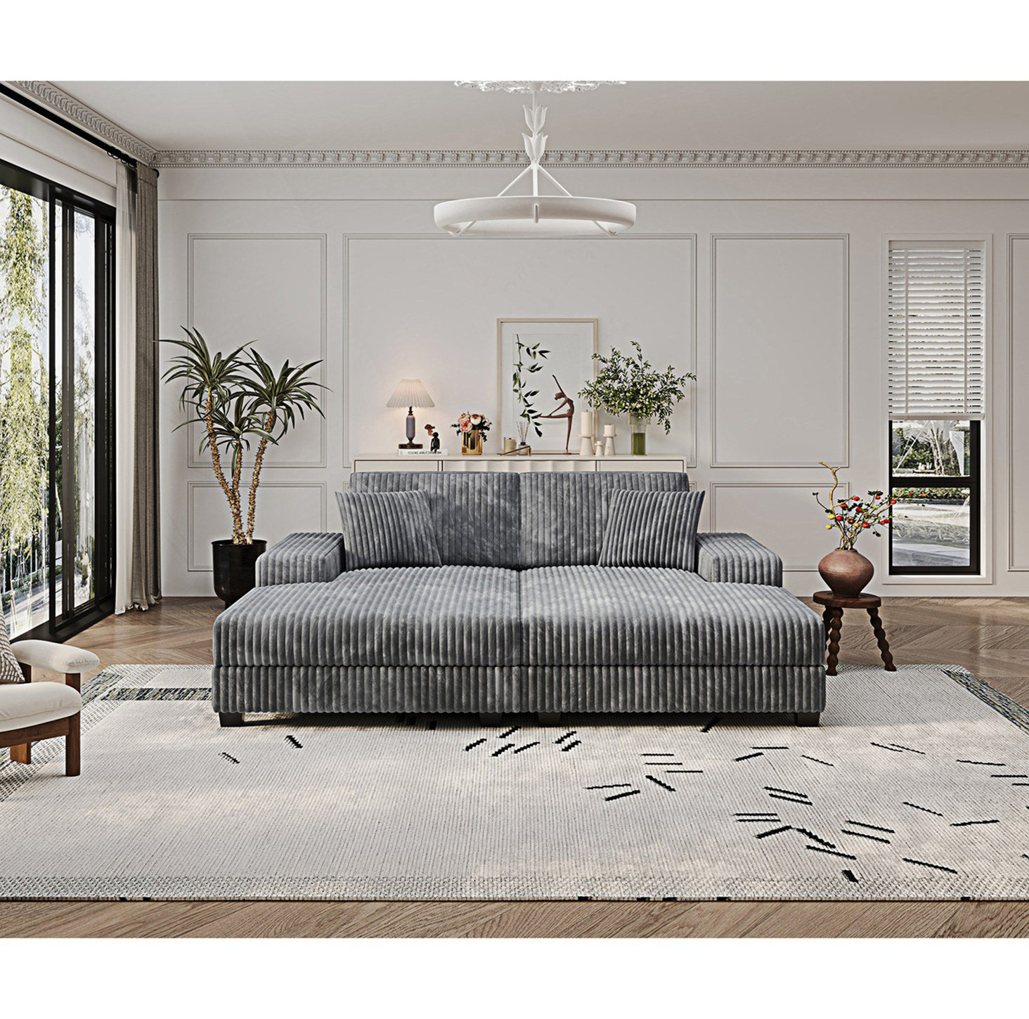 Latitude Run® Convertible Combination Sofa, Fluffy Modern Sleeper Sofa ...