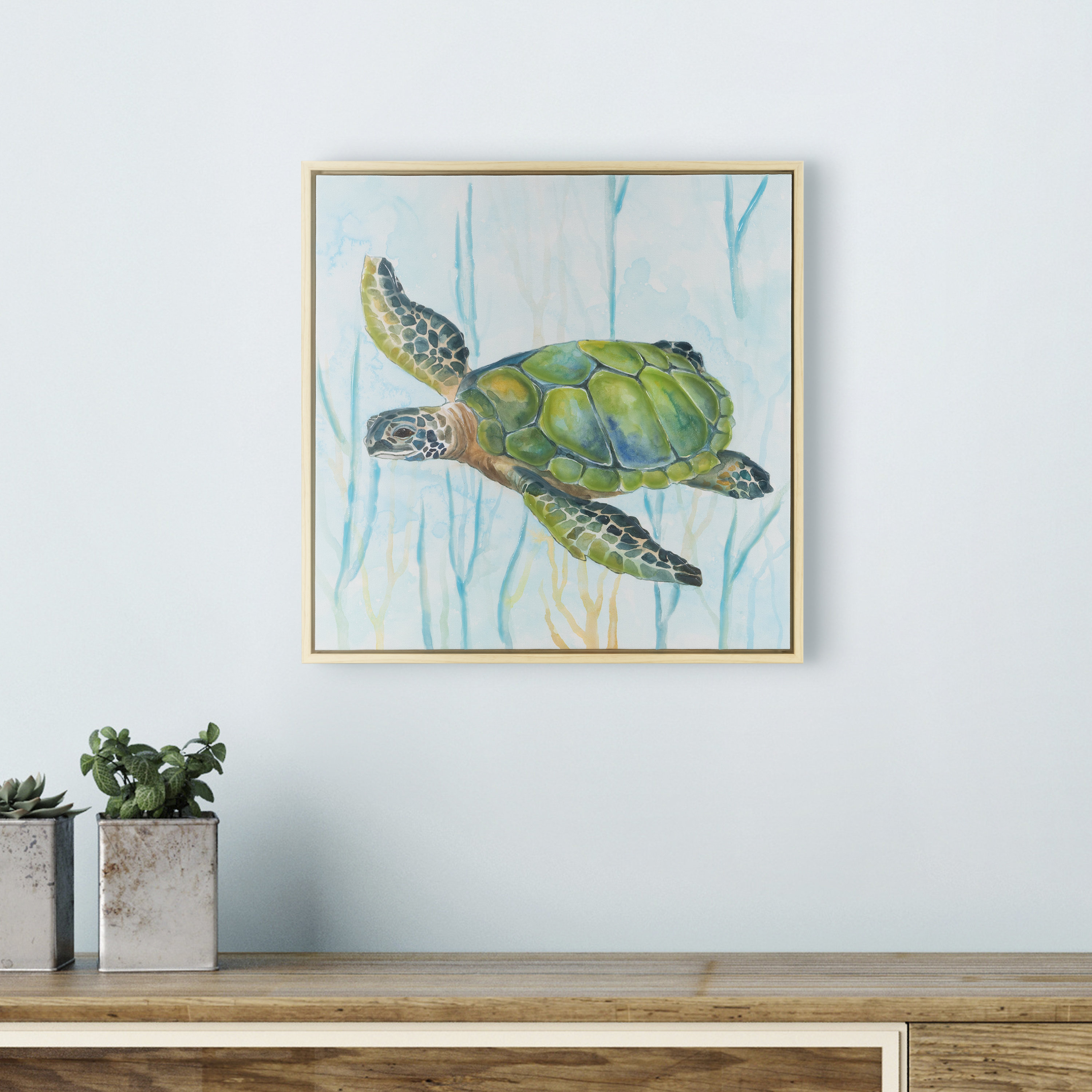 Bay Isle Home™ Blue Turtles II 17x17" Traditional Framed Stretched ...
