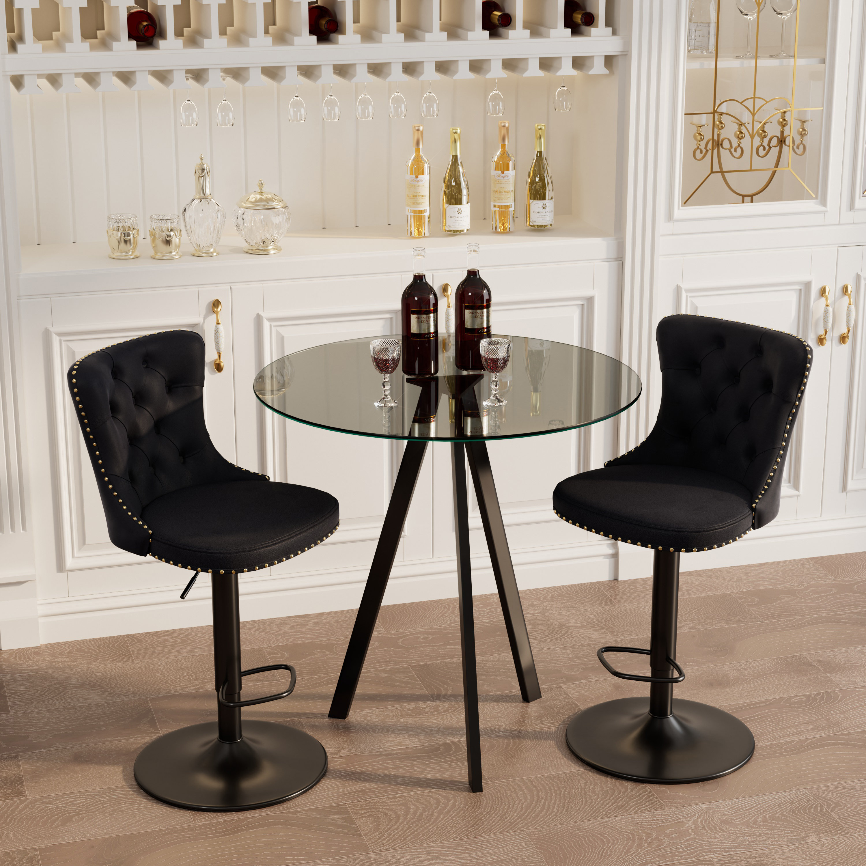 House of Hampton® Bar Height Set, Tempered Glass Round Dining Table and ...