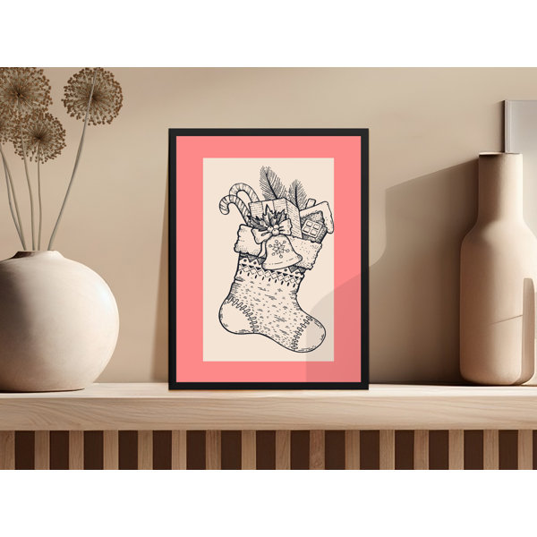 Lark Manor Holiday Cheer Stocking with Gifts Lovely Framed Poster ...