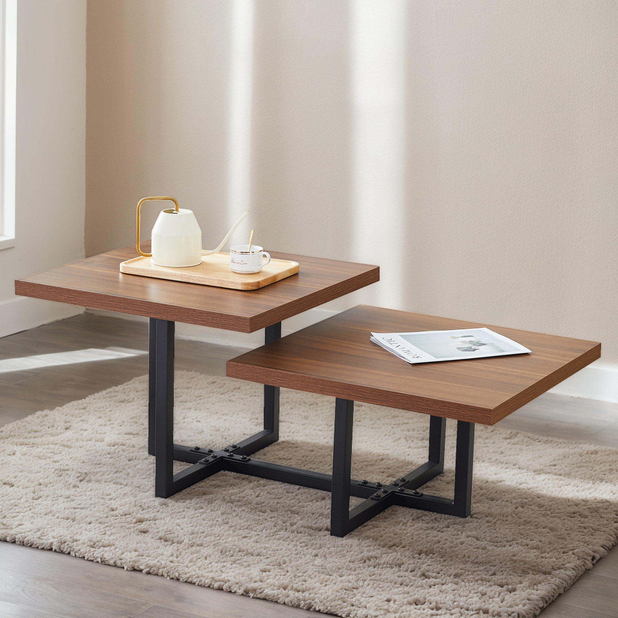 Ebern Designs Modern Scandinavian Double Decker Coffee Table - Dark ...