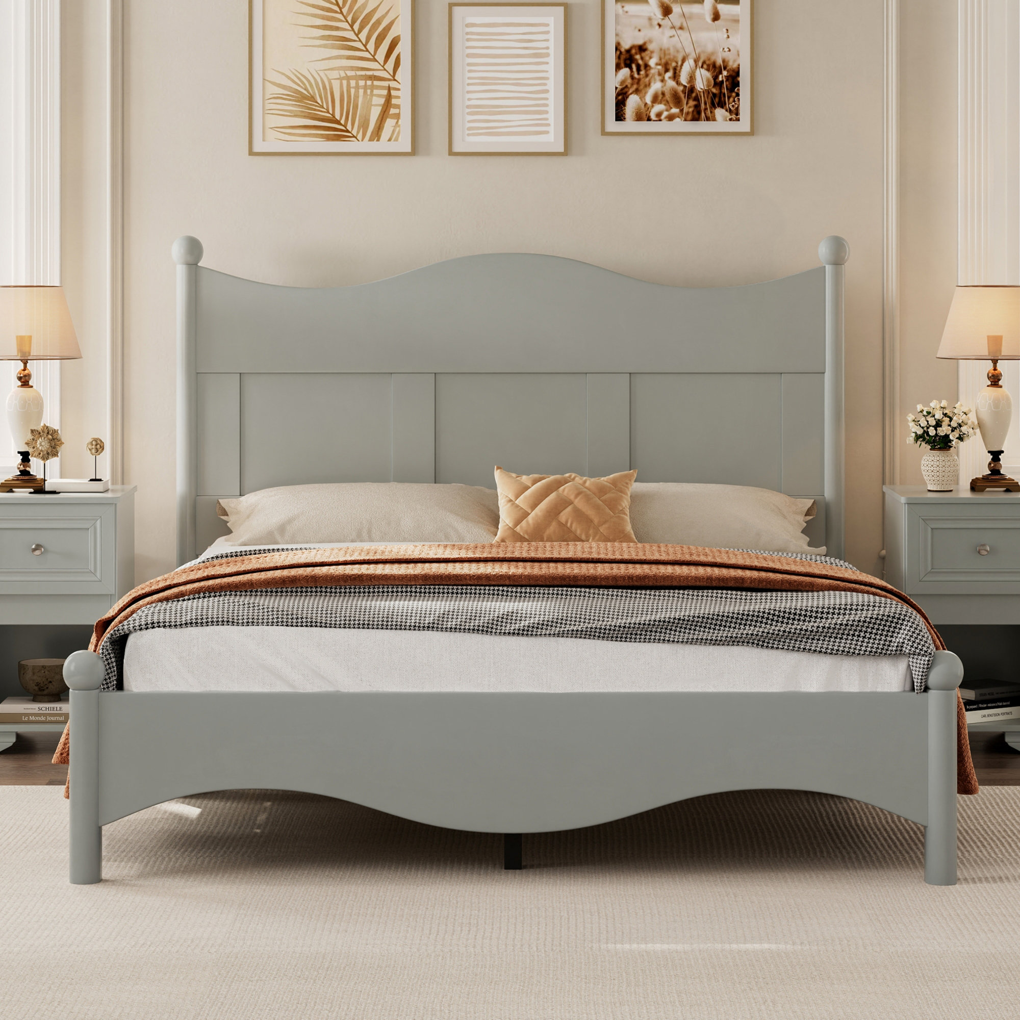 Red Barrel Studio Queen Size Retro Style Wood Platform Bed Frame ...
