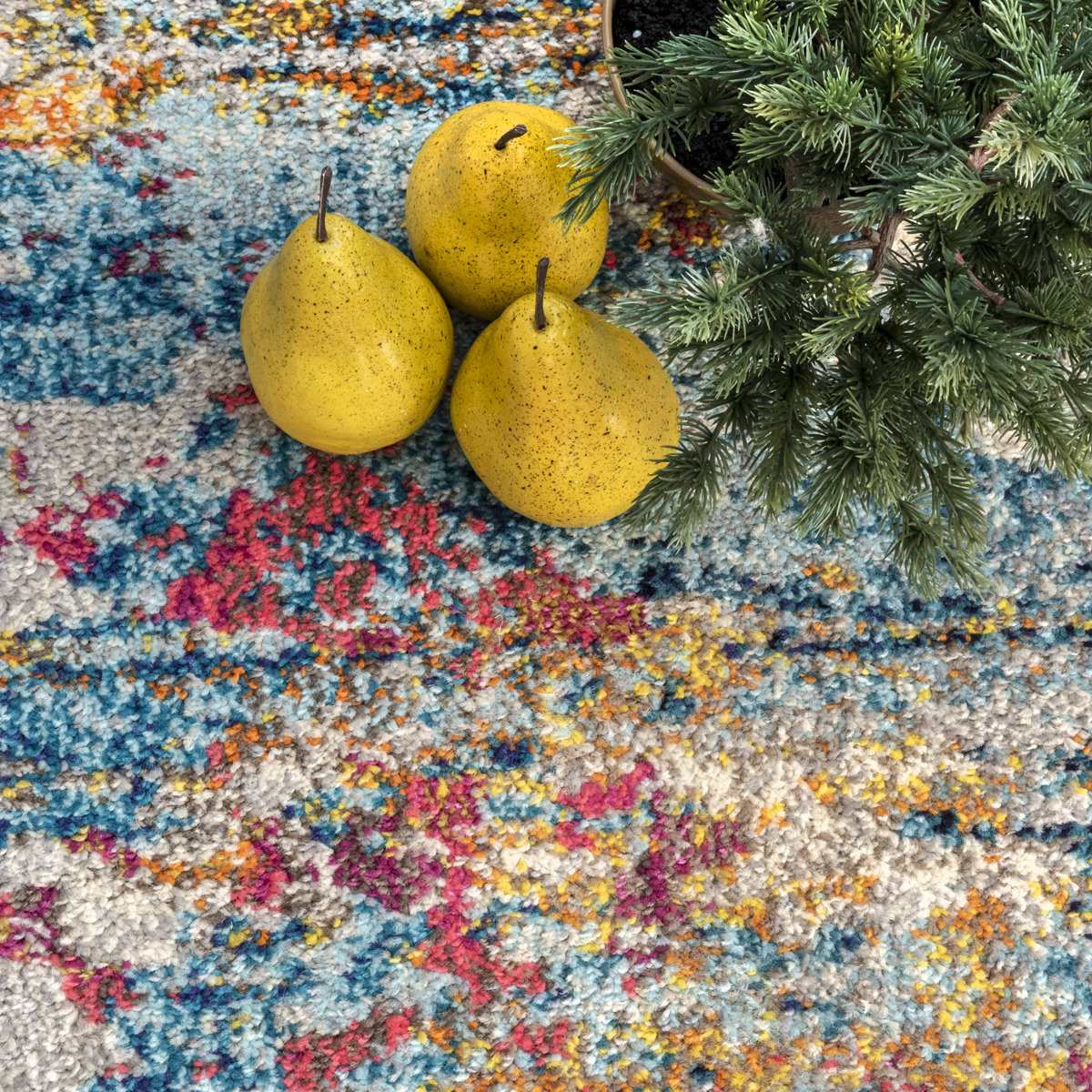 Wrought Studio™ Hiroko Abstract Power Loom Performance Ivory/Blue/Pink ...