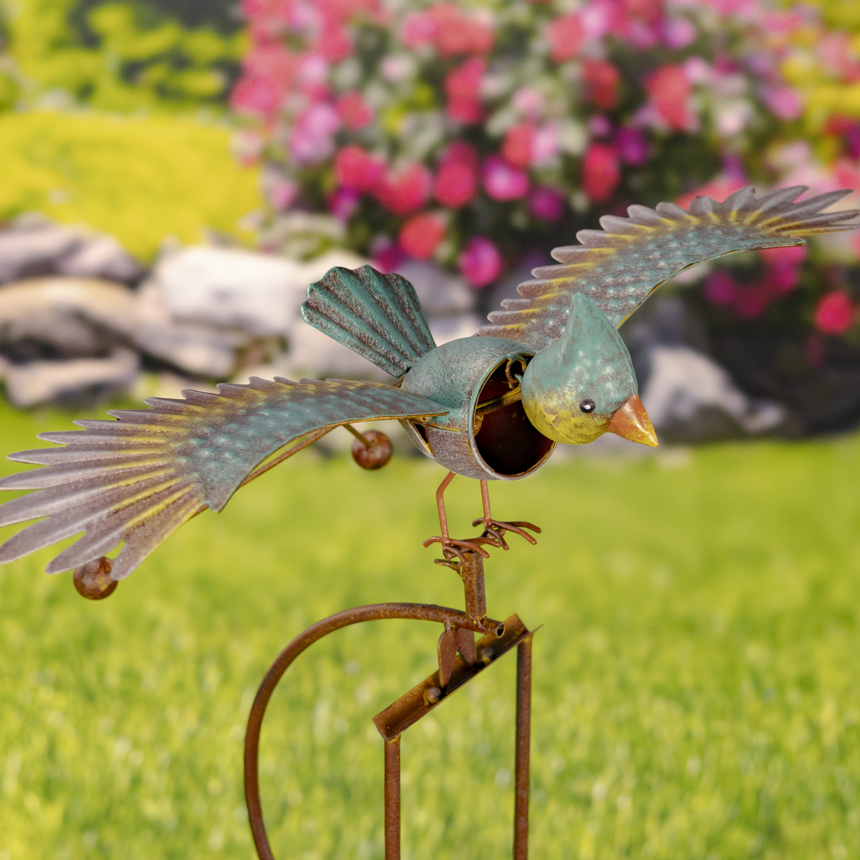 Arlmont & Co. Metal Rocking Bird Garden Stake - Blue & Yellow Blue Jay ...