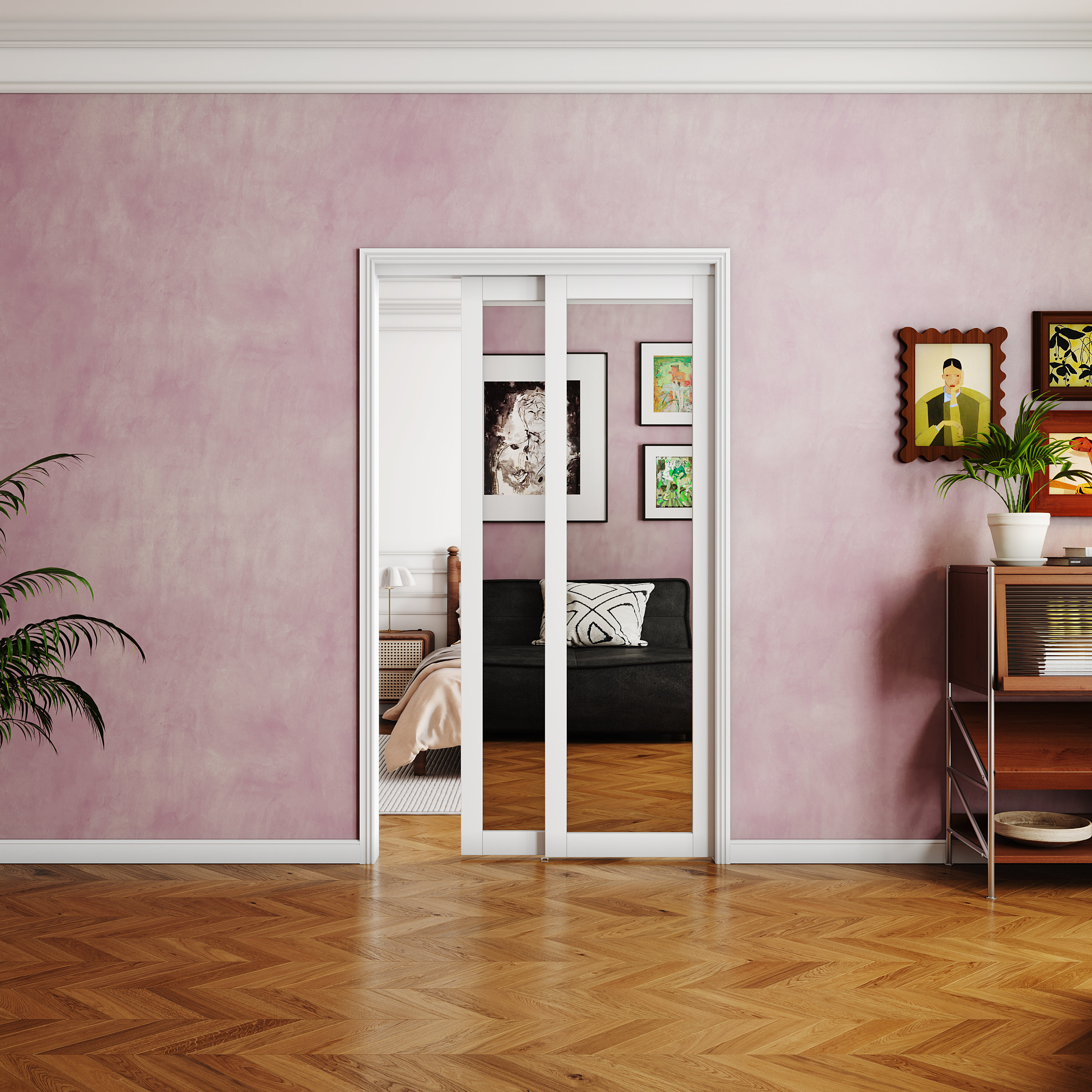 CHIC MODE 1-lite Mirrored Solid Manufactured Wood Flush Prefinished ...