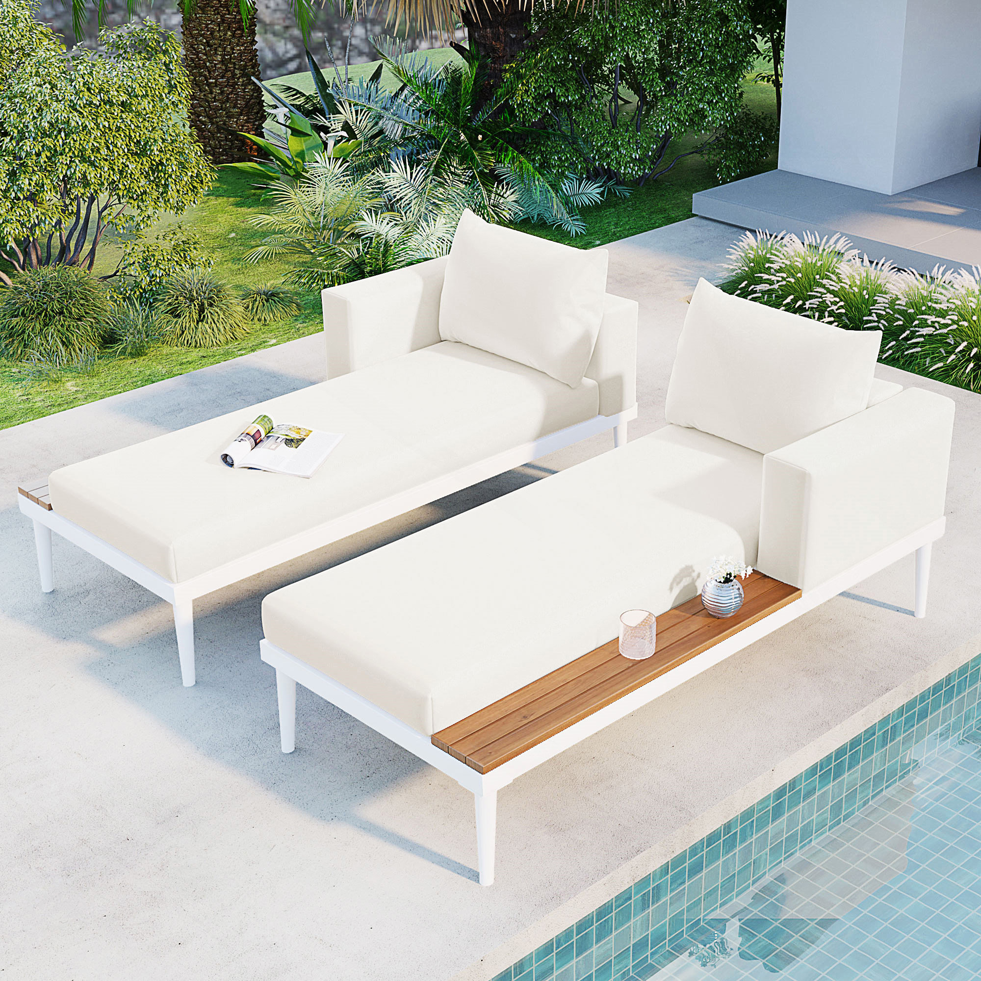 Corrigan Studio Modern Outdoor Daybed Patio Metal Daybed With Wood ...