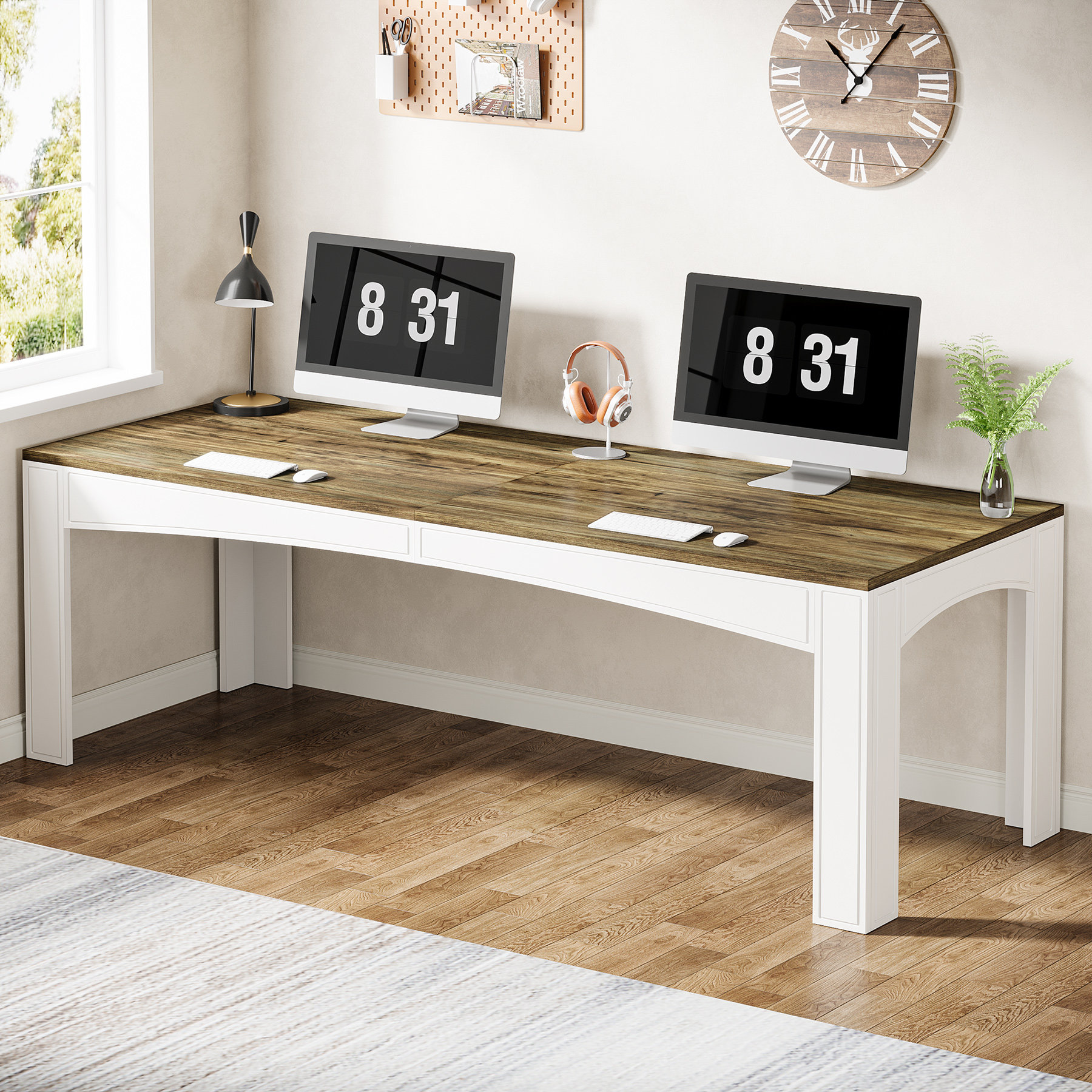 August Grove® 78.74'' Extra Long Computer Desk, Wooden Large Double ...