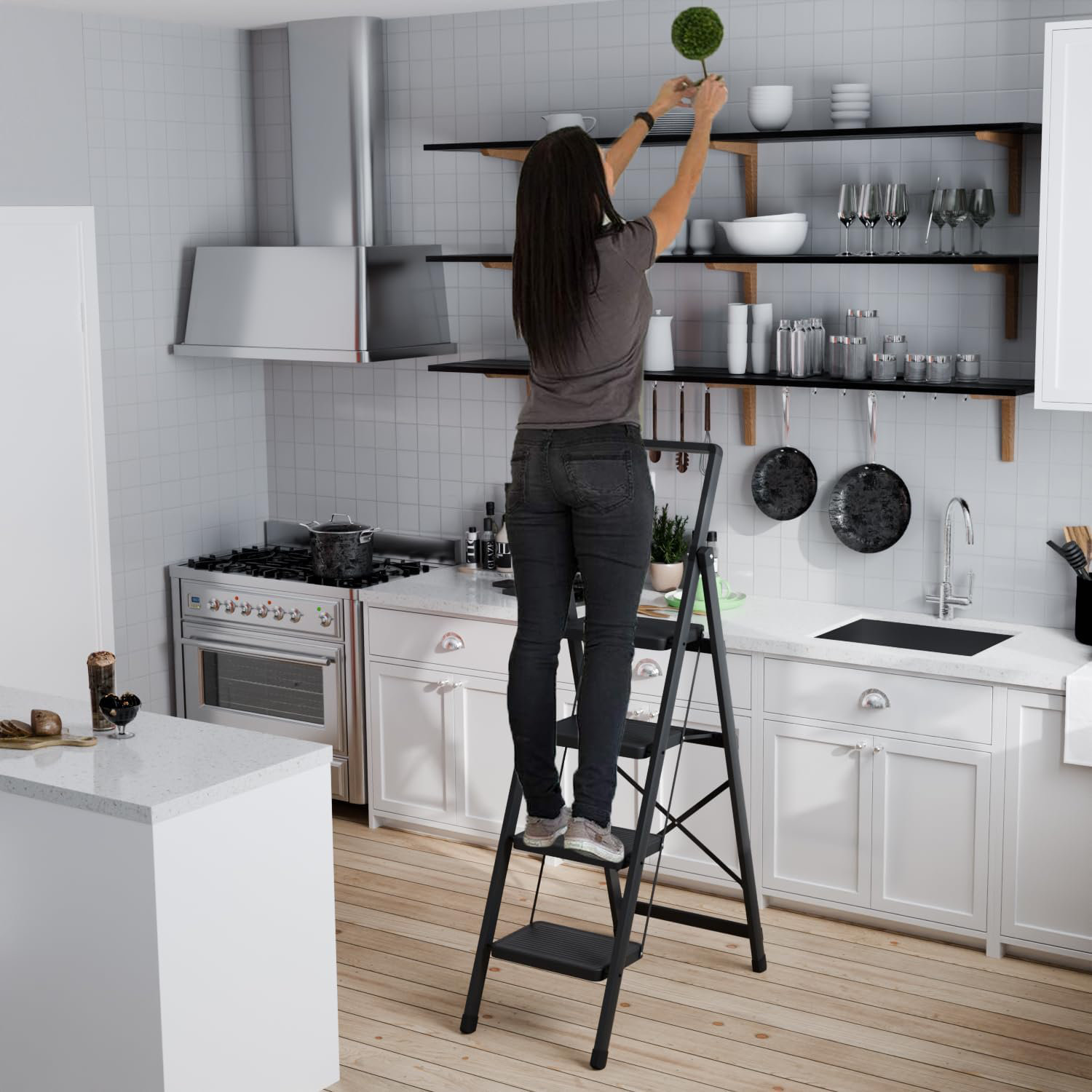 WFX Utility™ 5-Step Folding Steel Step Ladder With Anti-Slip Wide ...