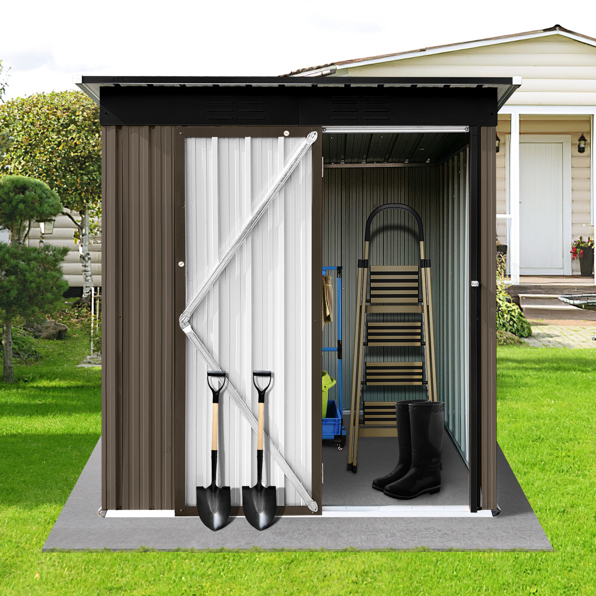 Crafted Palm Metal Garden Shed - Lockable, , , Waterproof Roof | Wayfair