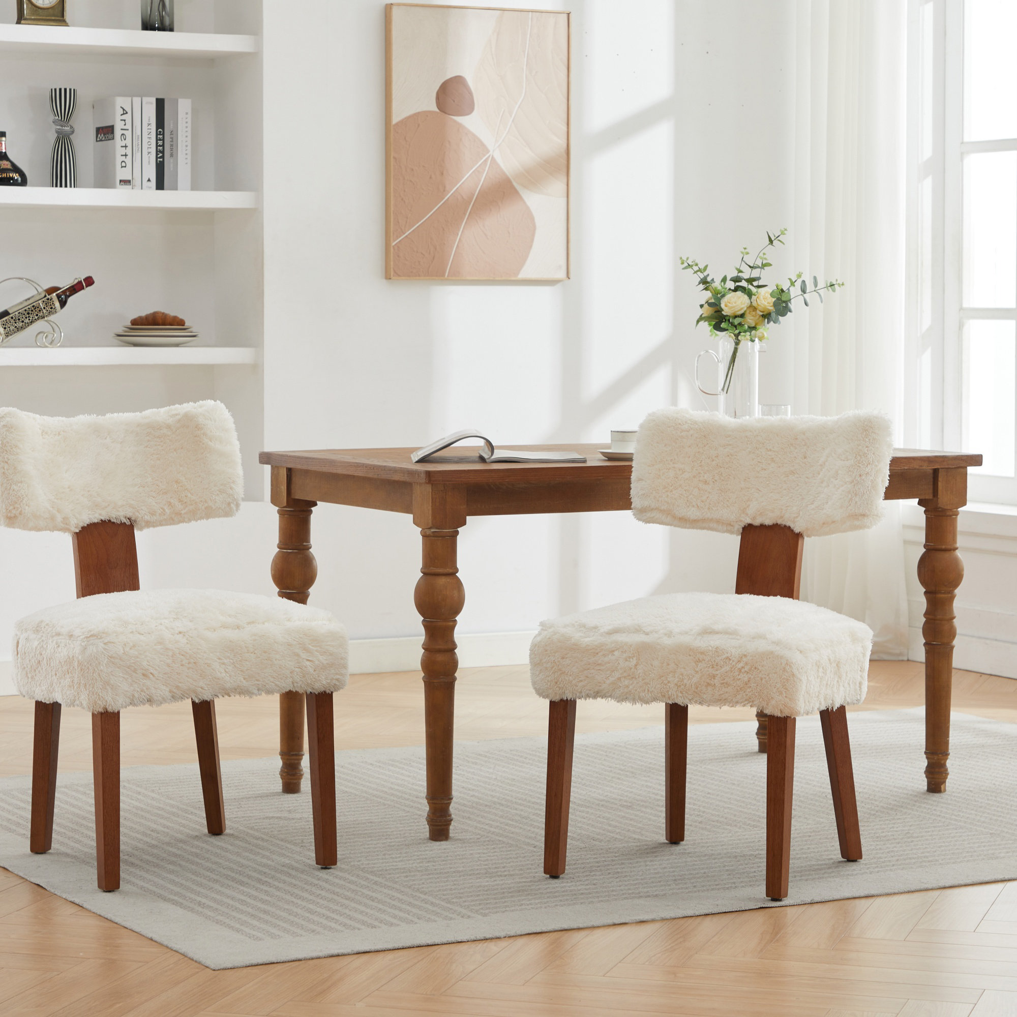 George Oliver Set Of 2 Fur Fabric Modern Armless Dining Chairs With ...