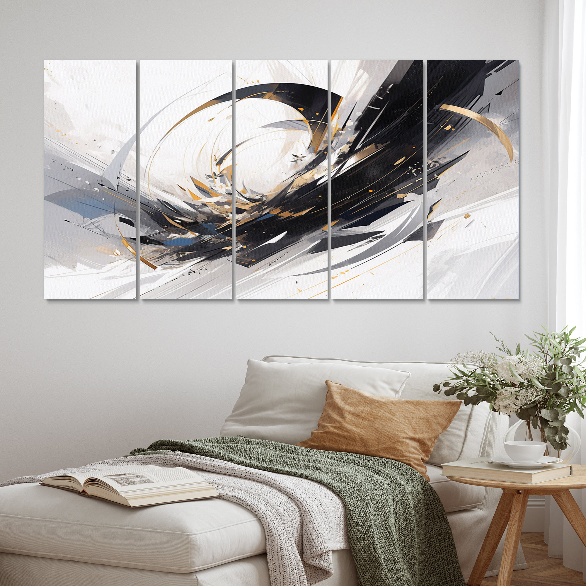 Design Art Black Gold Multifaceted Whirls IV - Cubism Metal Wall Art ...