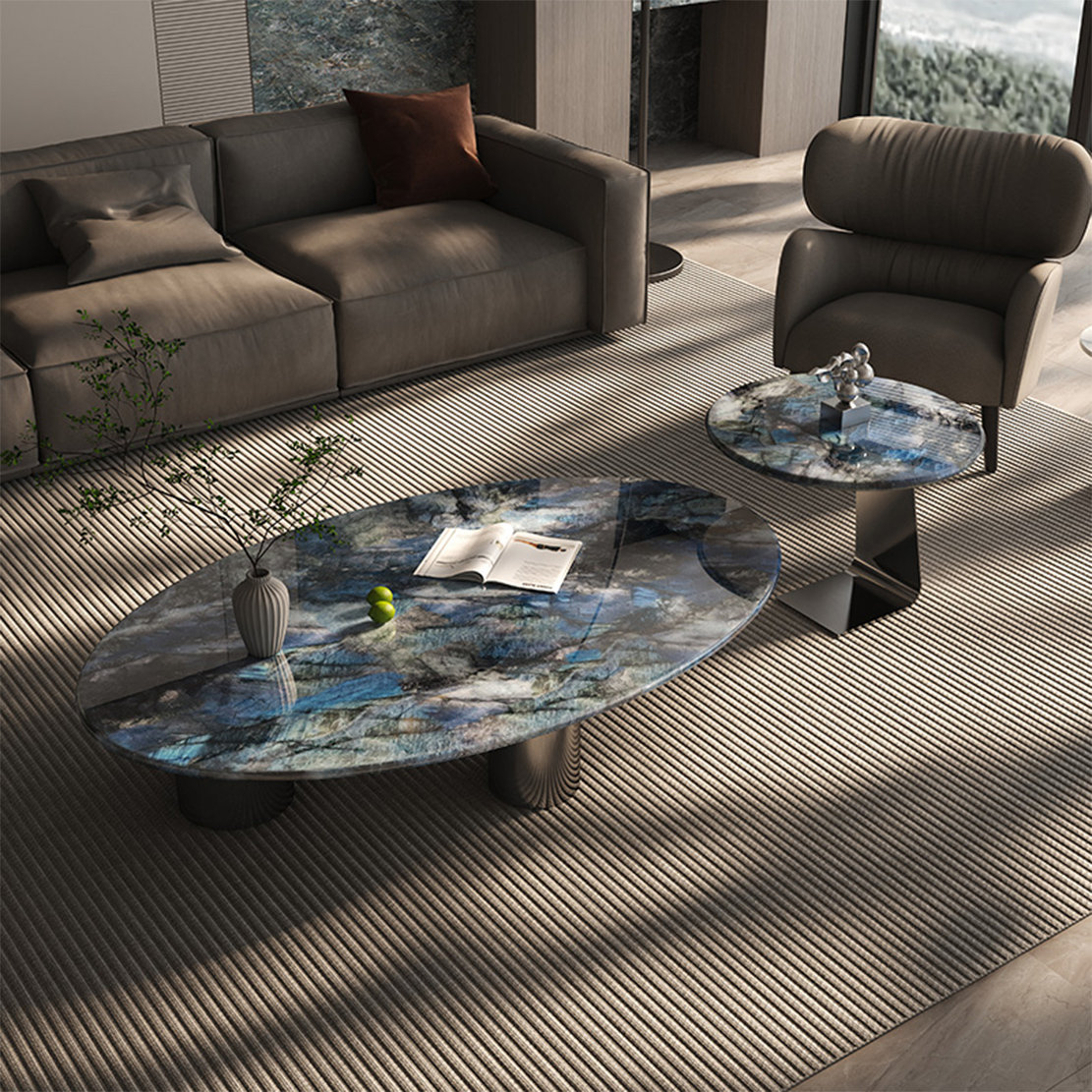 Trentastic Trails Italian oval microcrystalline stone coffee table ...