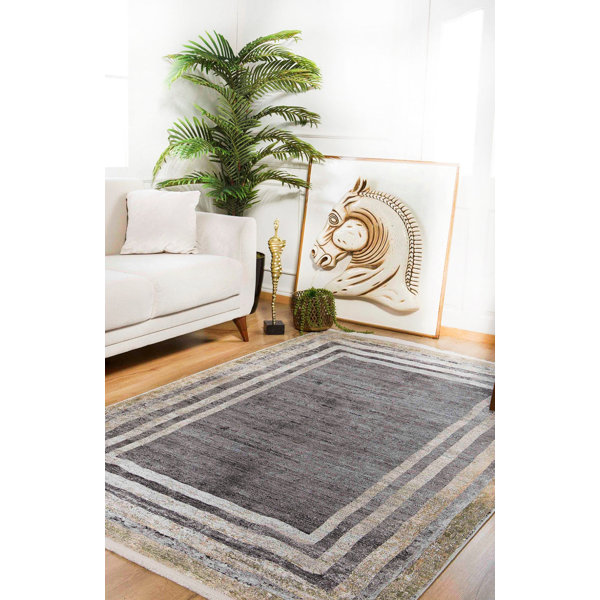 Hargun Usso Framed Machine Woven Gold Area Rug | Wayfair.co.uk