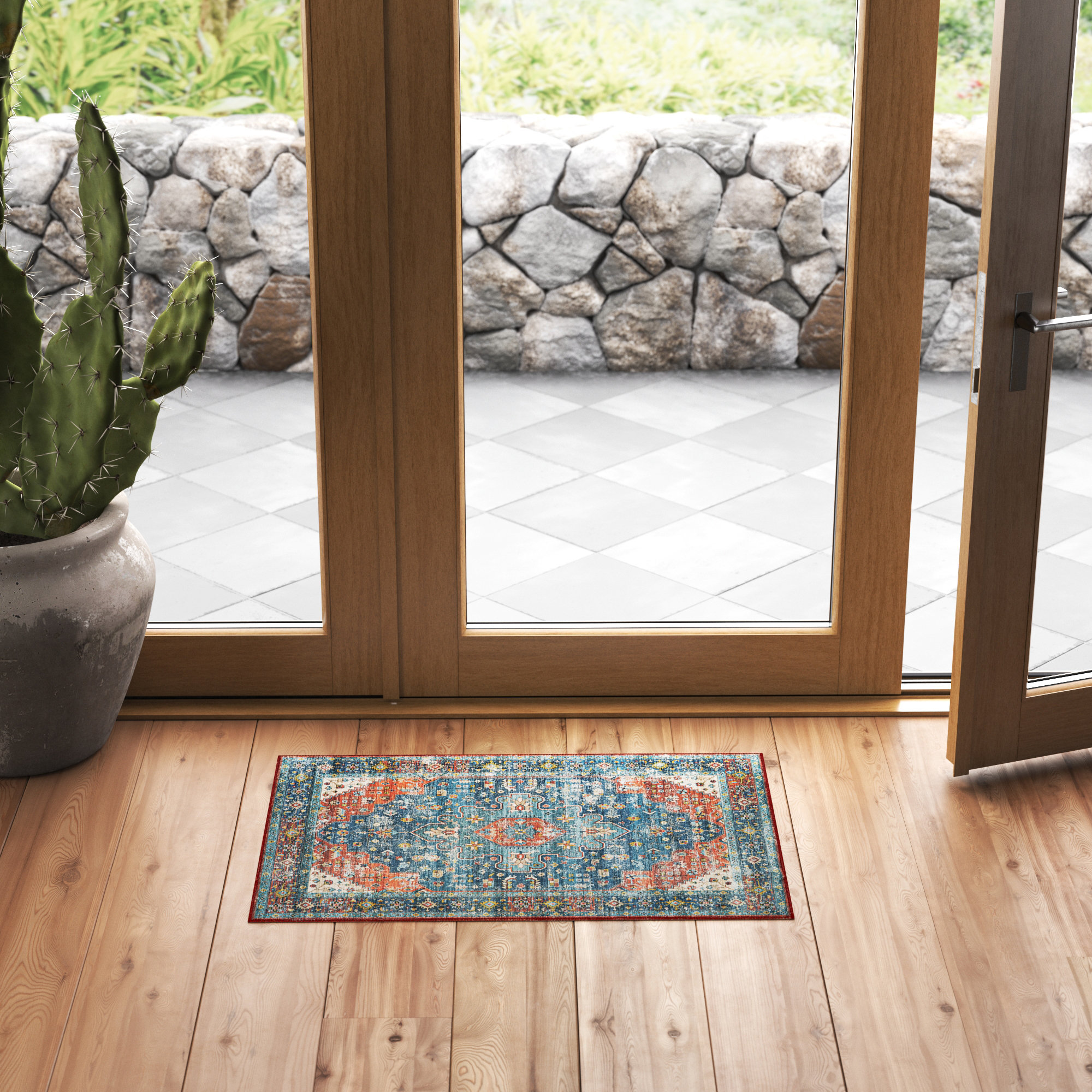 Mistana™ Ducote Washable Teal and Rust Machine Woven Area Rug - Wayfair ...