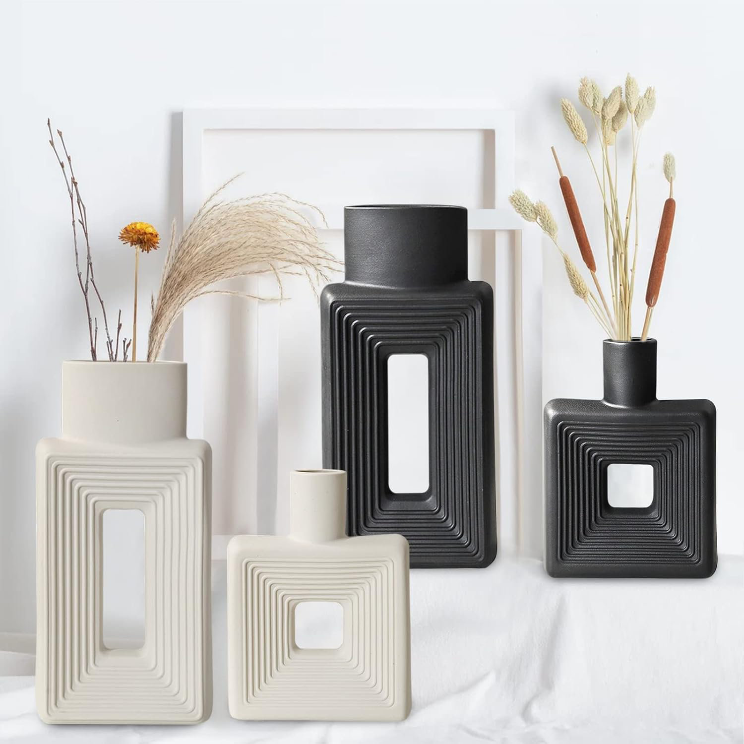 Ivy Bronx Ceramic Vase Set Of 2,square Vase Rustic Home Decor ...