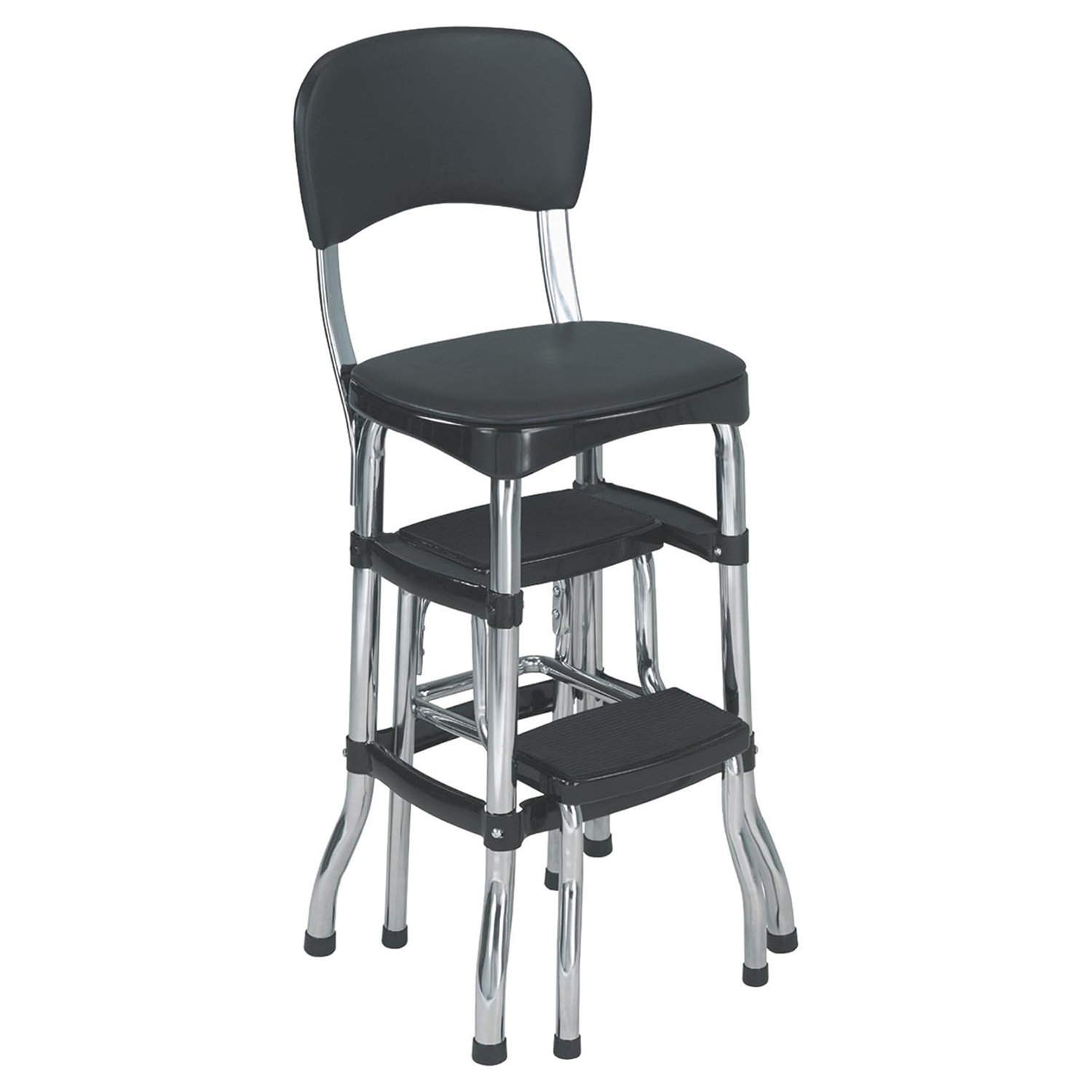 Latitude Run® Counter Chair/Step Stool - Black Vinyl Cushioned Seat ...
