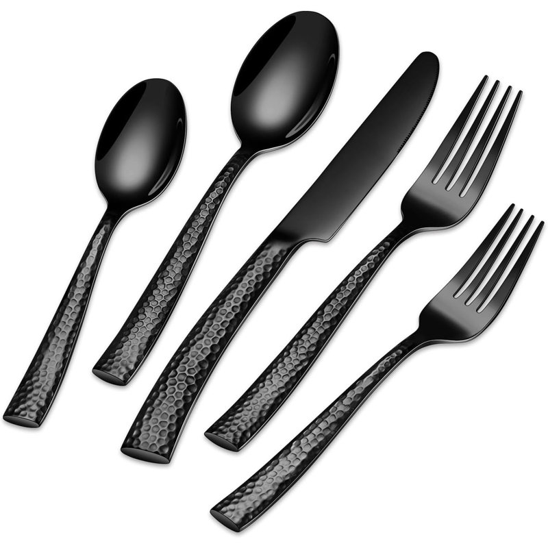 Brayden Studio® 40-piece Black Hammered Silverware Set | Wayfair