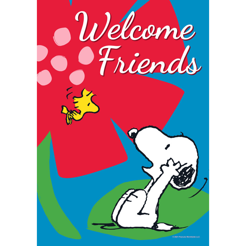 Back Yard Glory PEANUTS Welcome Friends Snoopy and Woodstock House Flag ...