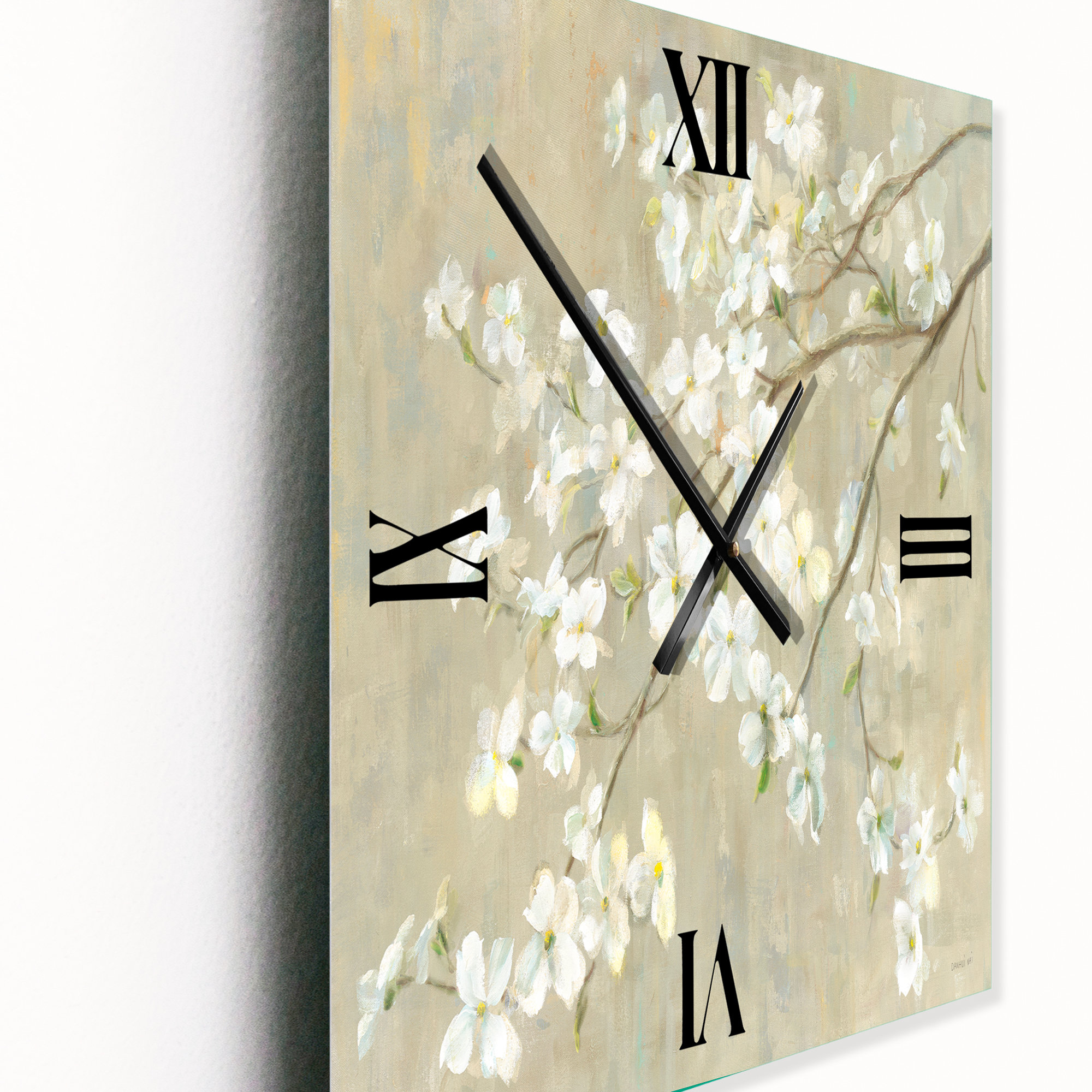 East Urban Home Dogwood in Spring Neutral - Floral Metal Wall Clock ...
