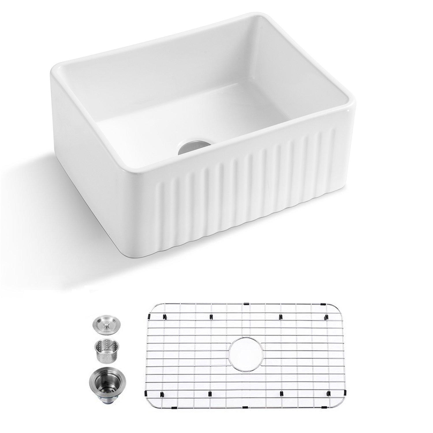 eqloo 24" L x 18" W Farmhouse Kitchen Sink with Basket Strainer | Wayfair