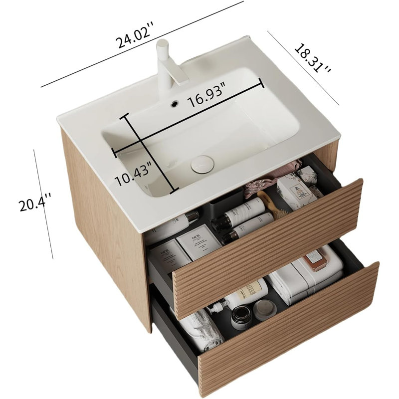 Latitude Run® 24" Floating Bathroom Vanity with Sink, Ceramic ...