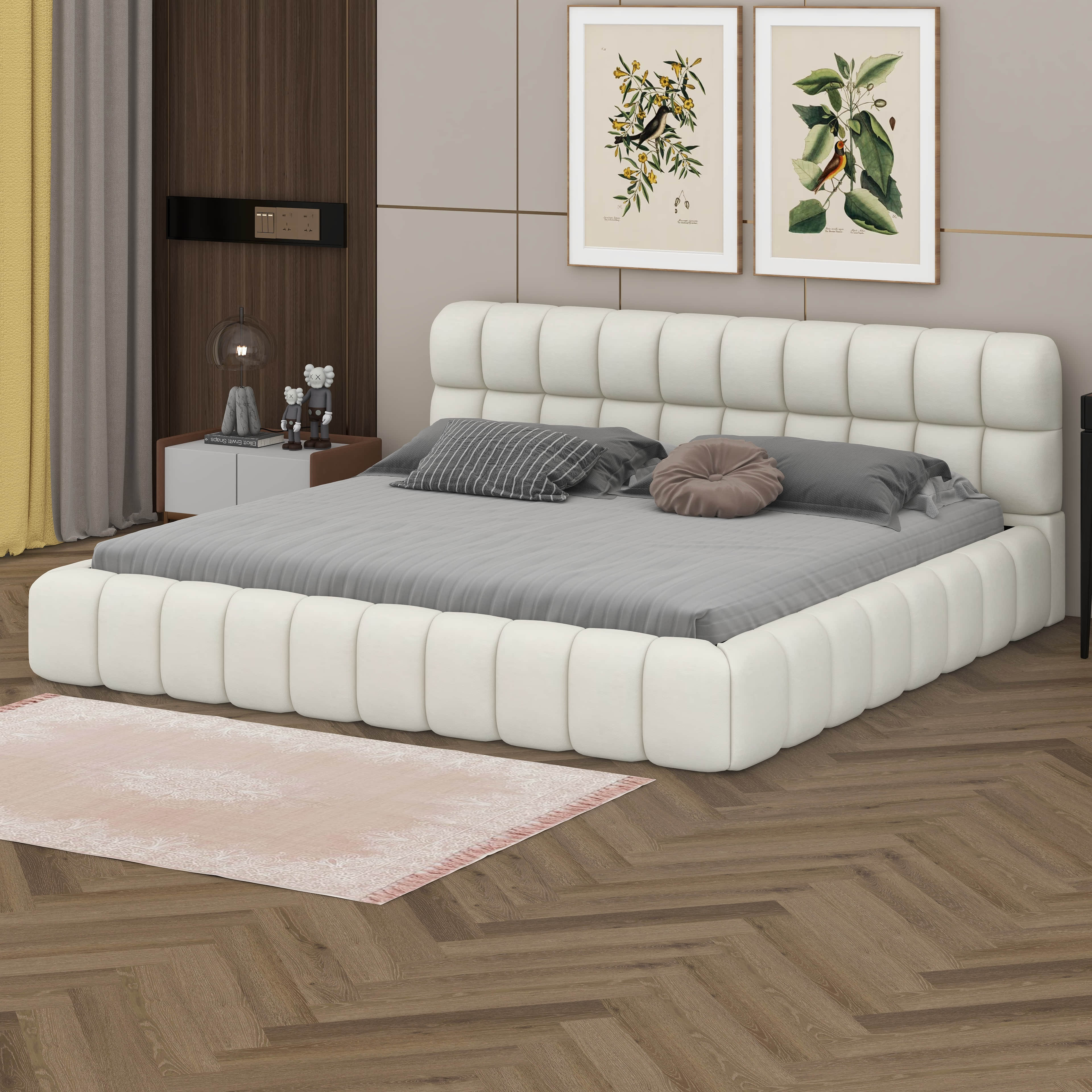 Latitude Run® King Size Upholstered Bed With Thick Fabric, Modern Low ...