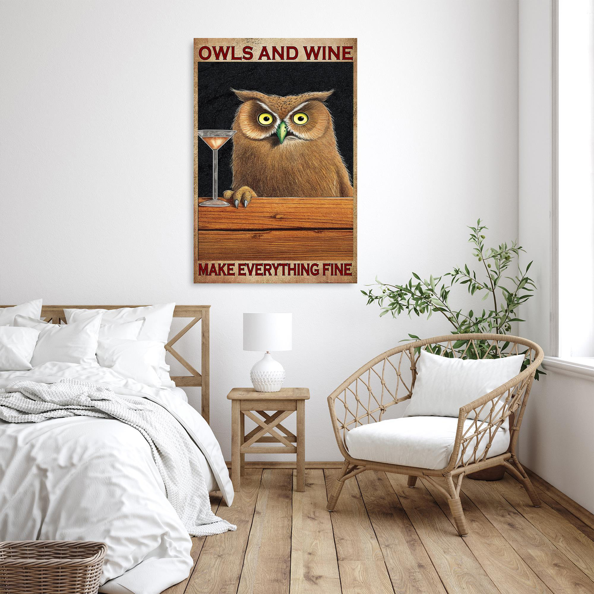 Trinx Owls And Wine 1 - 1 Piece Rectangle Graphic Art Pr Owls And Wine ...