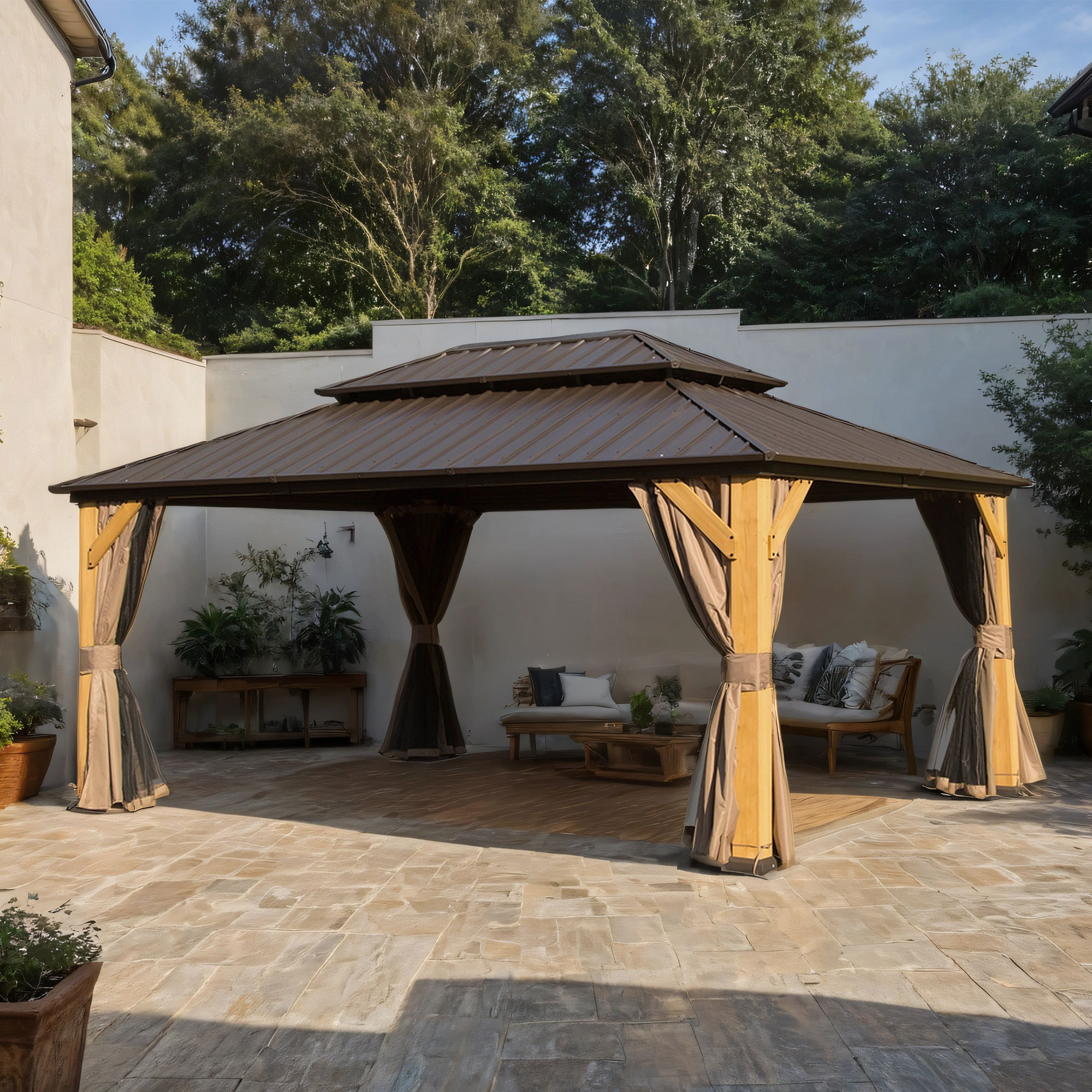 Magic Racks 12Ft. W x 20Ft. D Outdoor Patio Steel Hardtop Gazebo,Cedar ...