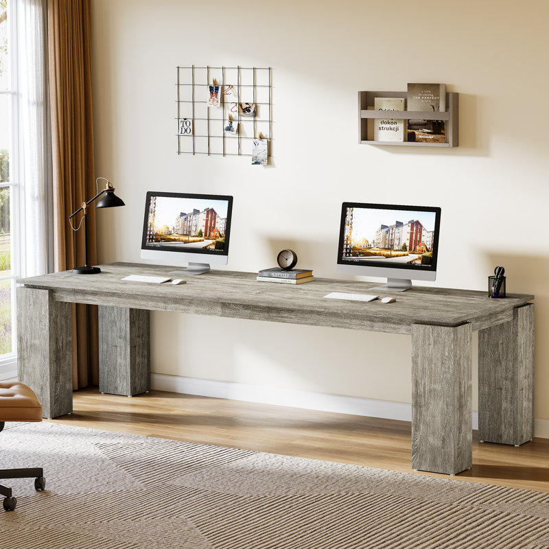 Gracie Oaks 86.61 Inches Long Computer Desk, Double Wood Office Desk ...
