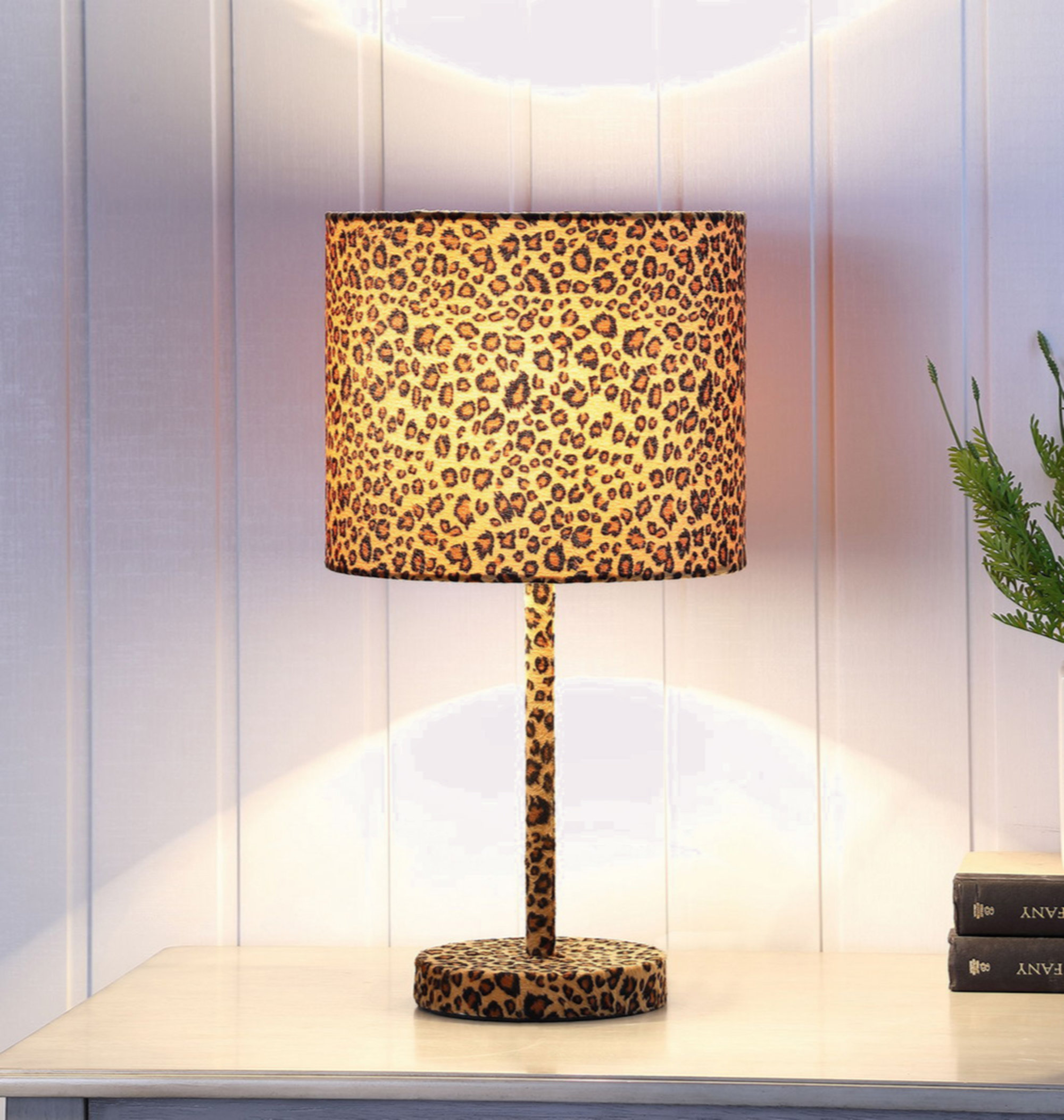 Everly Quinn 19.25" Faux Suede Leopard Print Metal Table Lamp | Wayfair
