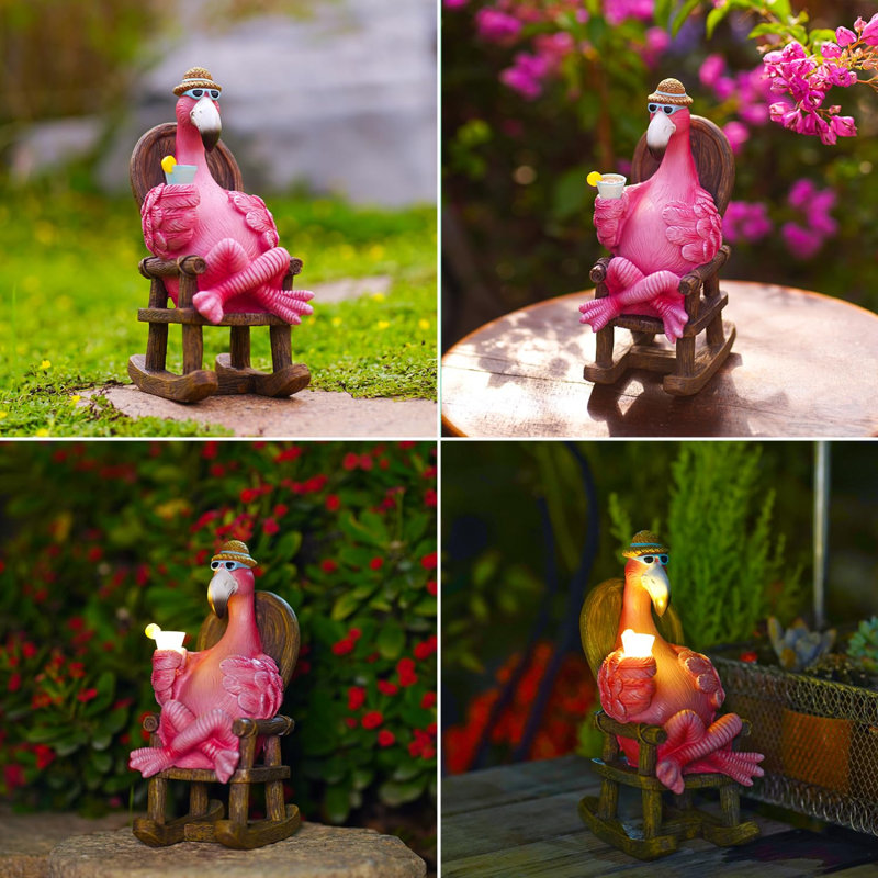 Arlmont & Co. Relaxing Solar Flamingo Statue | Wayfair